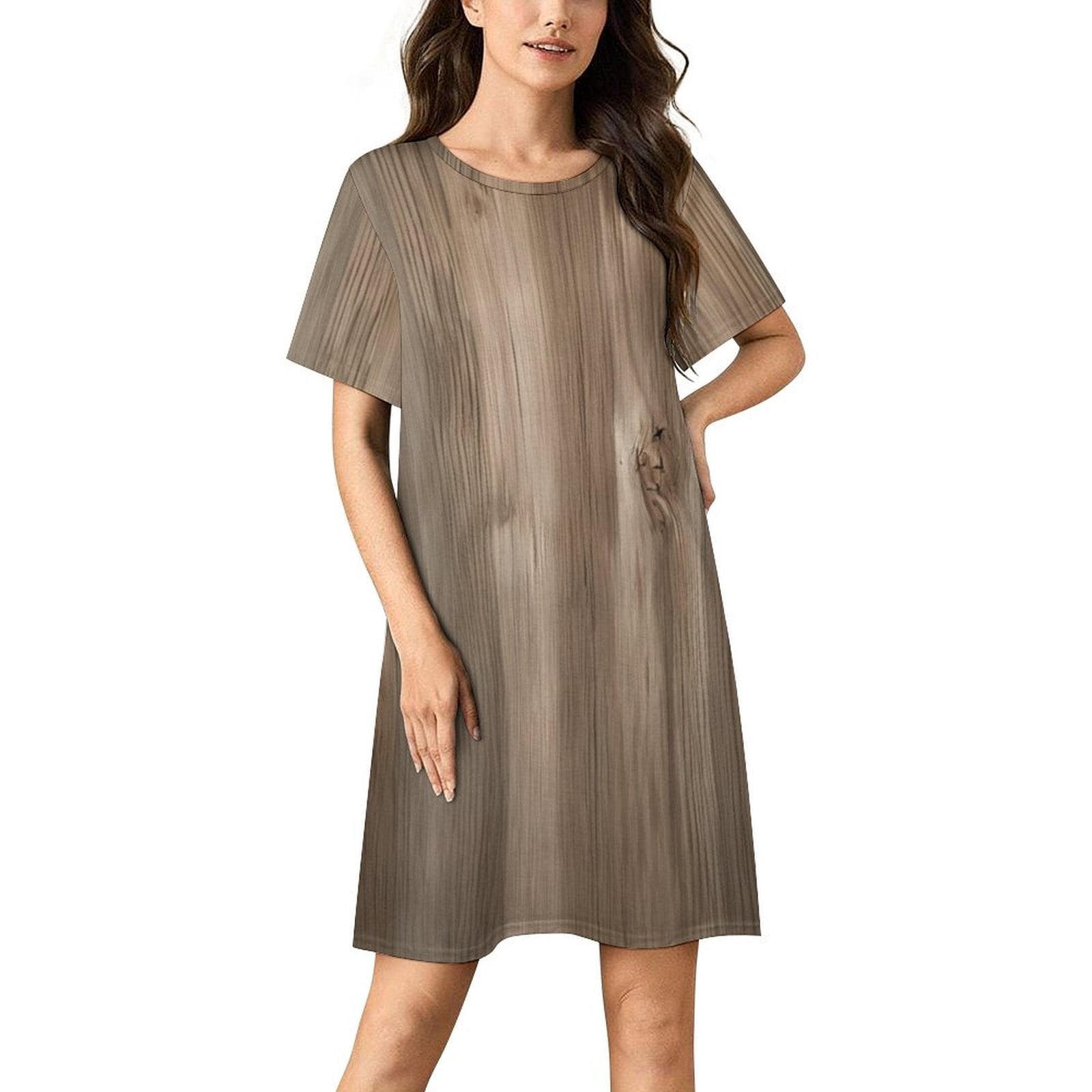 Rustic Wood Texture Panel Women Nightgown Sleepwear Short Sleeves For ...
