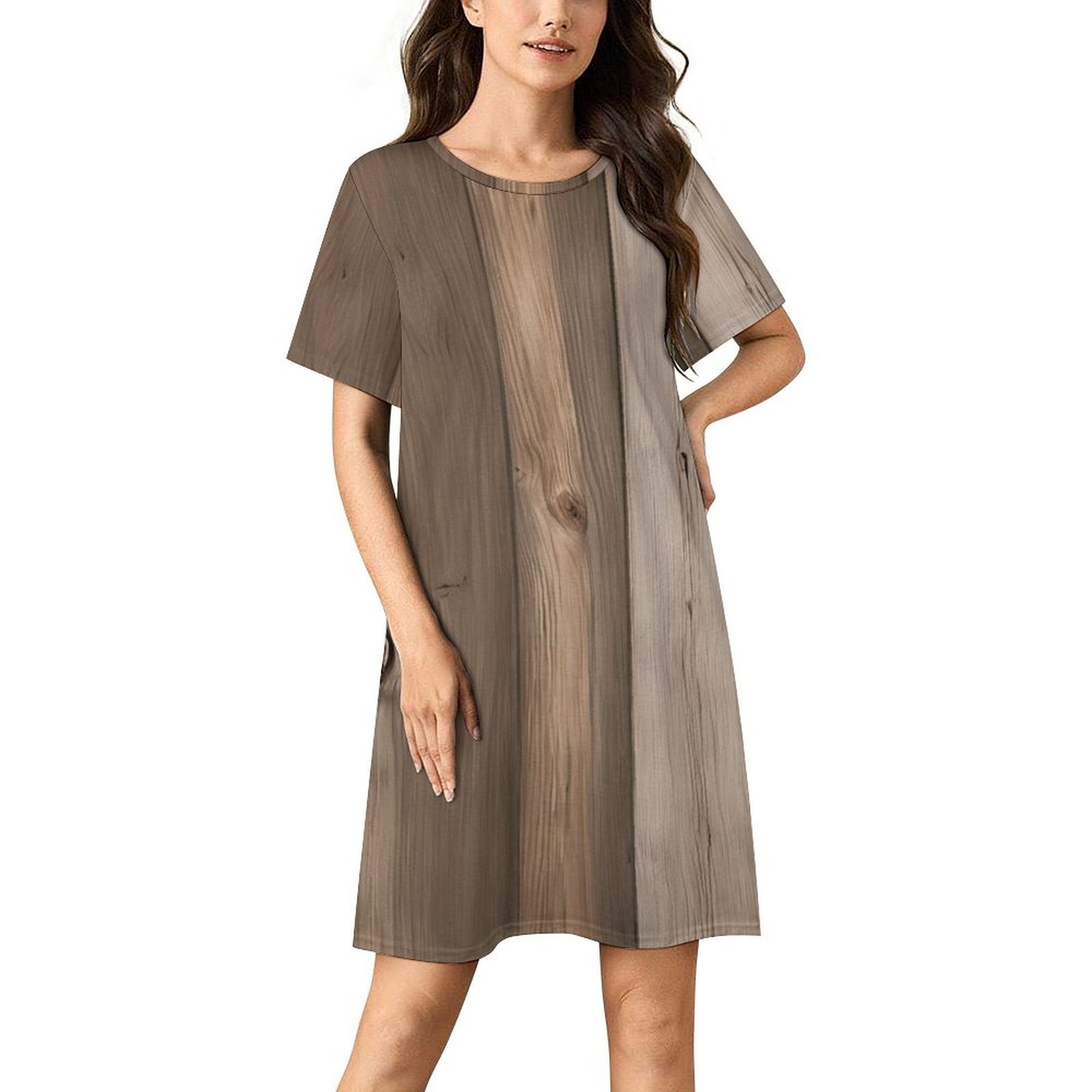Rustic Wood Texture Panel Women Nightgown Sleepwear Short Sleeves For ...