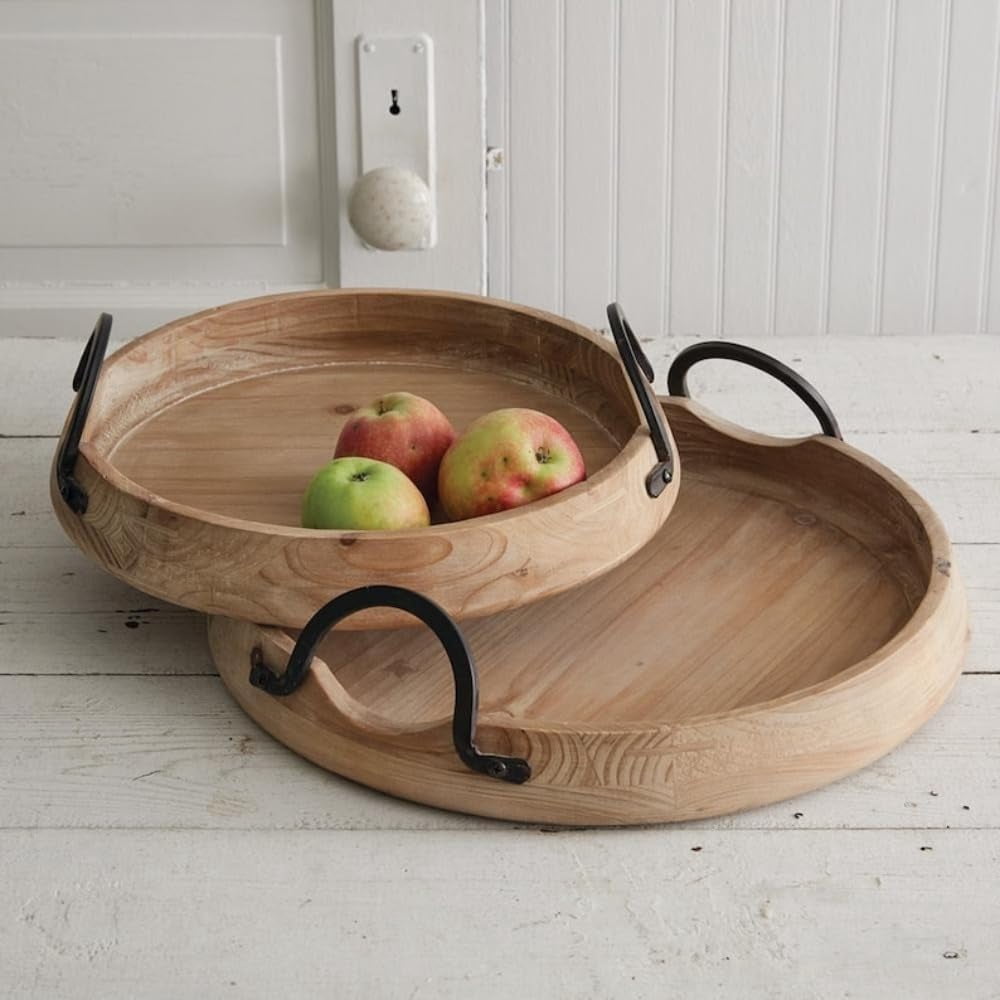 Rustic Wood Trays with Metal Handles, Set of Two Industrial Trays ...
