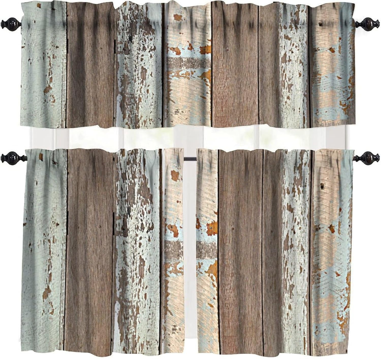 Rustic Wood Valance Curtain Brown Wooden Blue Wood Plank Board Panel ...