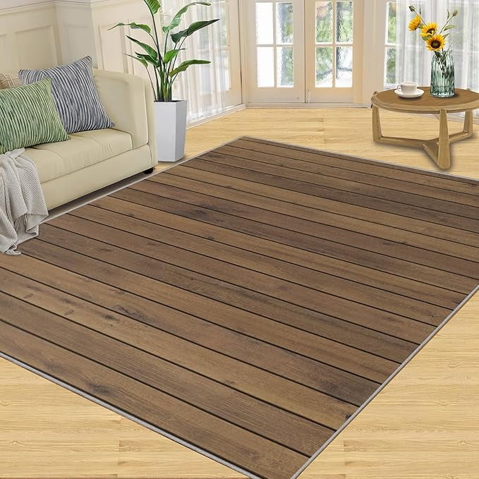 Rustic Wood Wall Board Rugs For Entryway, Washable Rug, Vintage Brown ...