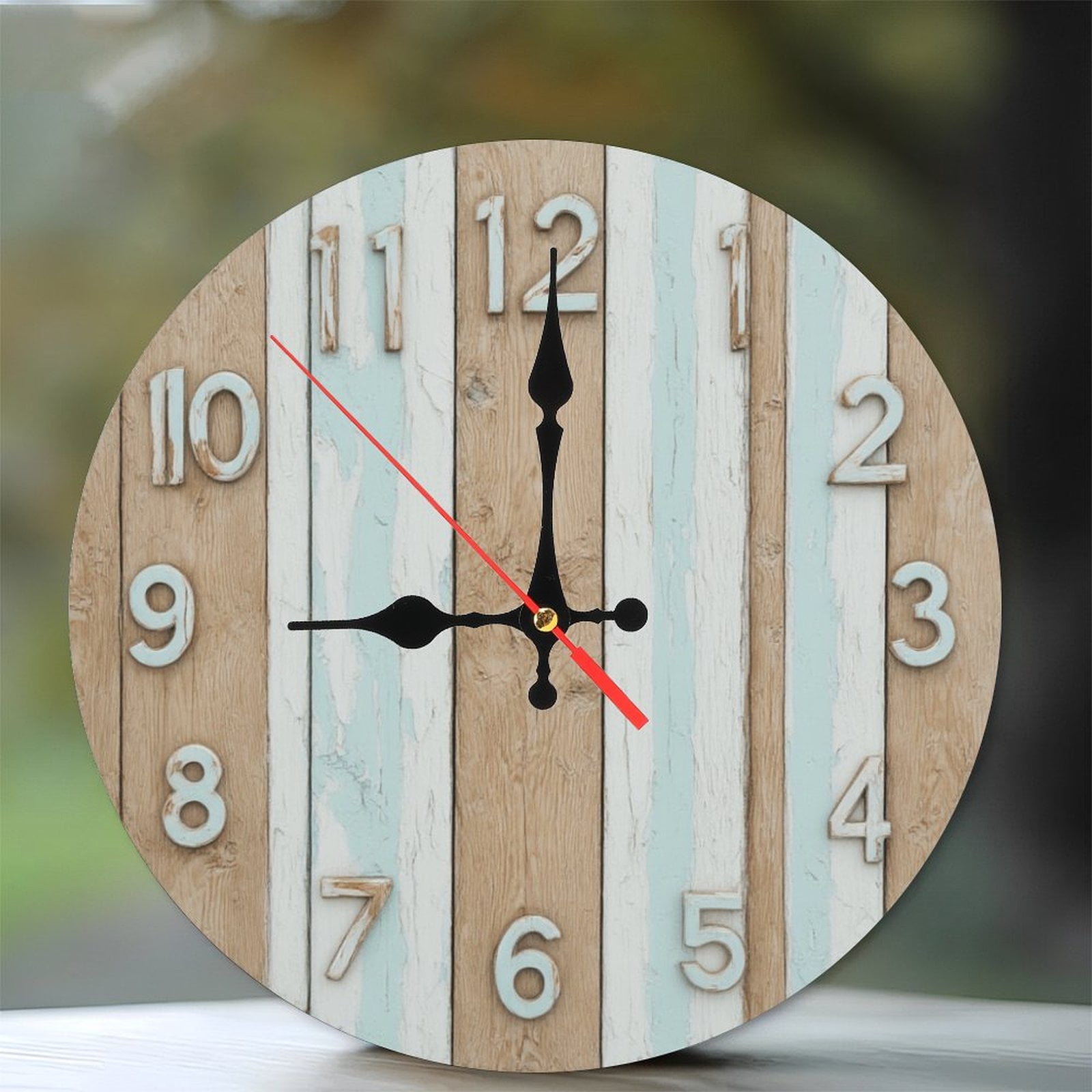 Rustic Wood Wall Clock Farmhouse Style Home Decor 10-Inch Silent Wooden ...