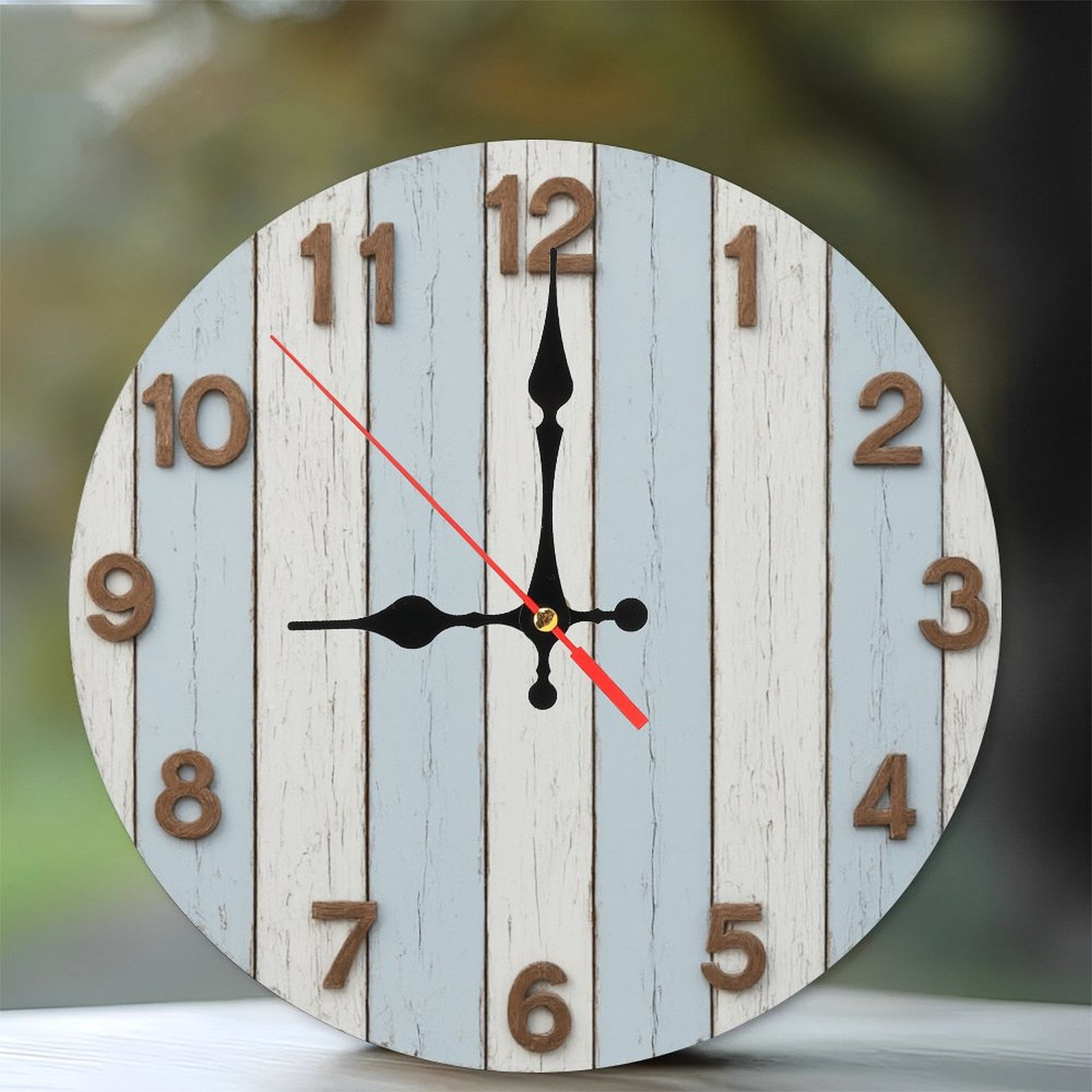 Rustic Wood Wall Clock Farmhouse Style Home Decor Blue White 10-Inch ...