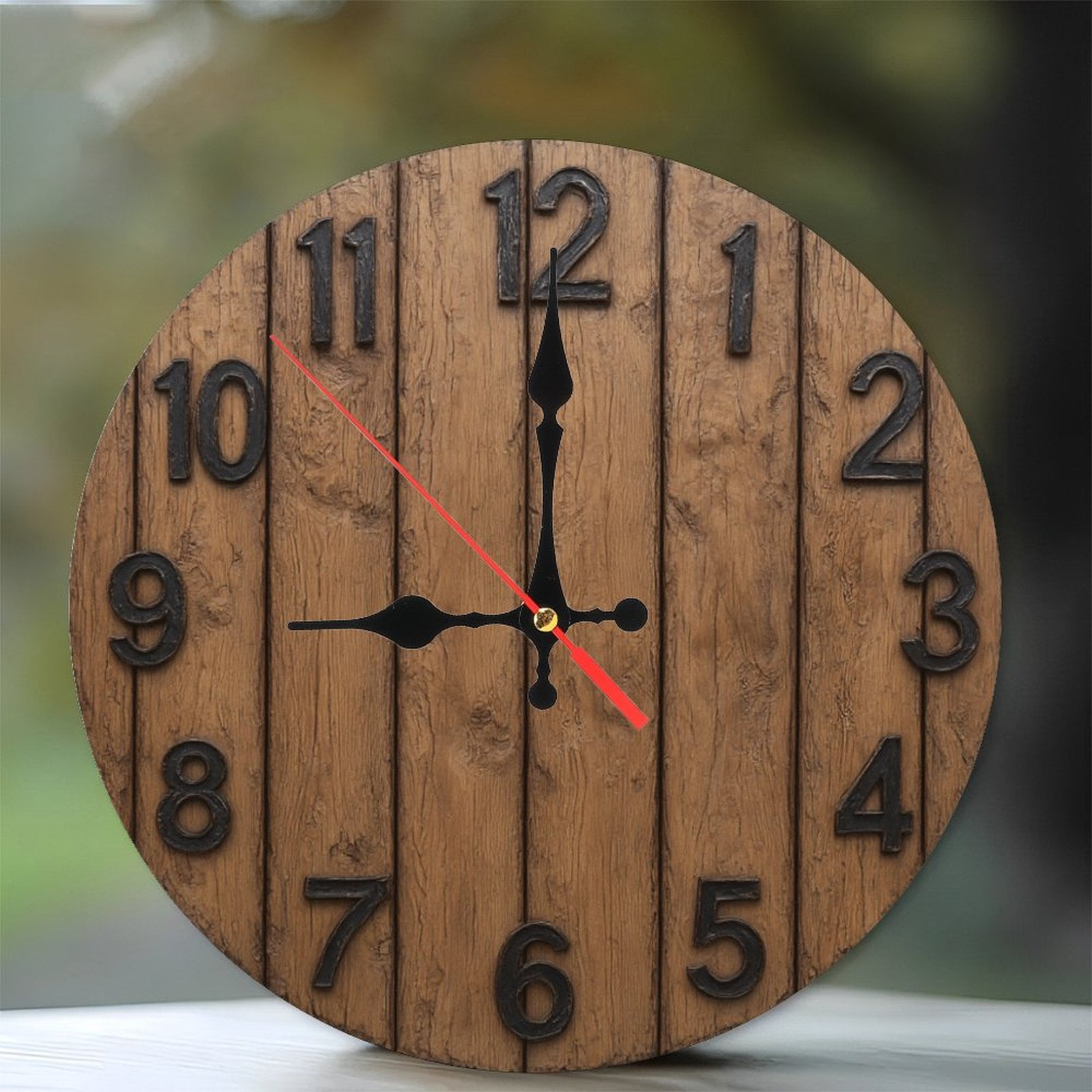 Rustic Wood Wall Clock Large Round Home Decor 10-Inch Silent Wooden ...