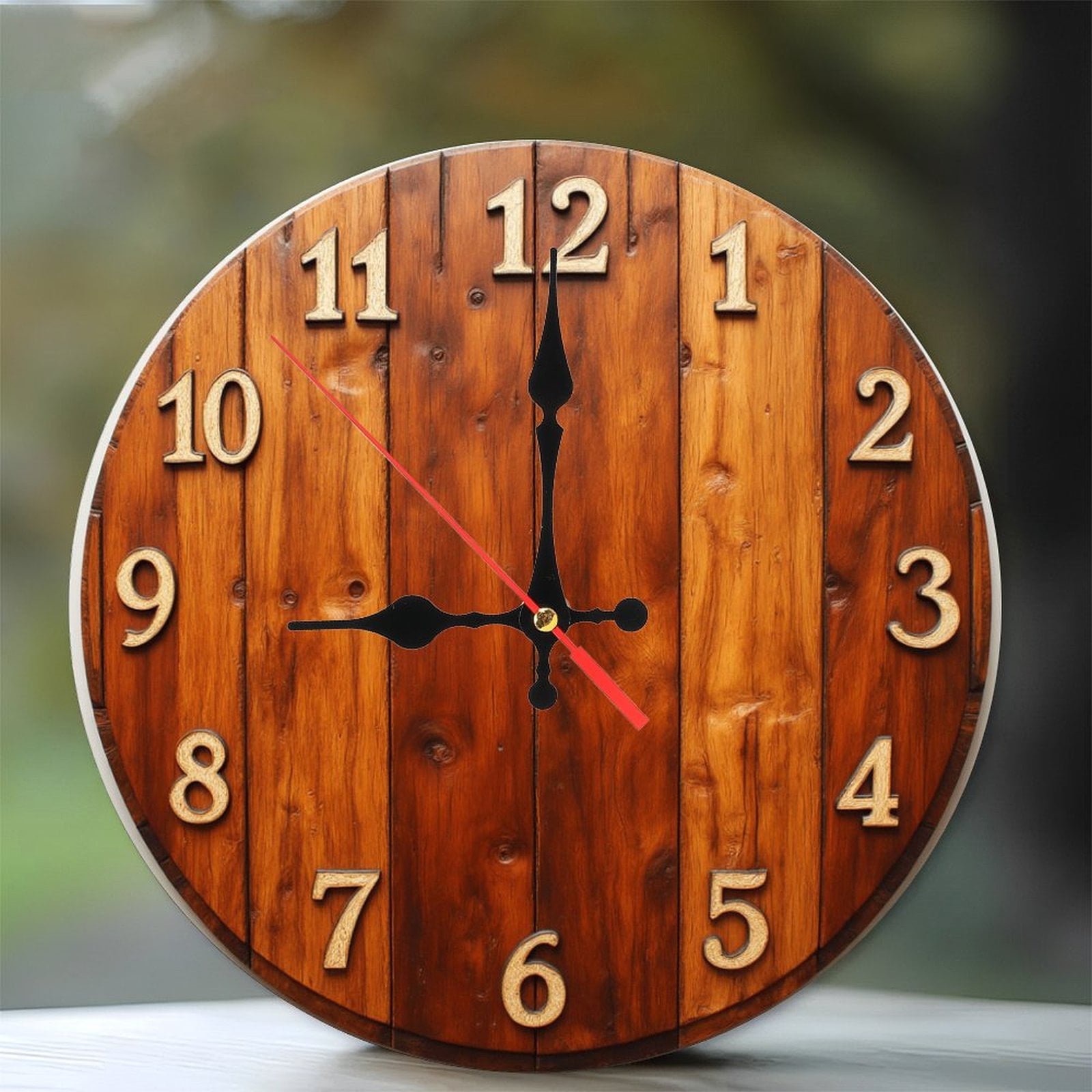 Rustic Wood Wall Clock Large Round Wooden Clock Home Decor 12-Inch ...