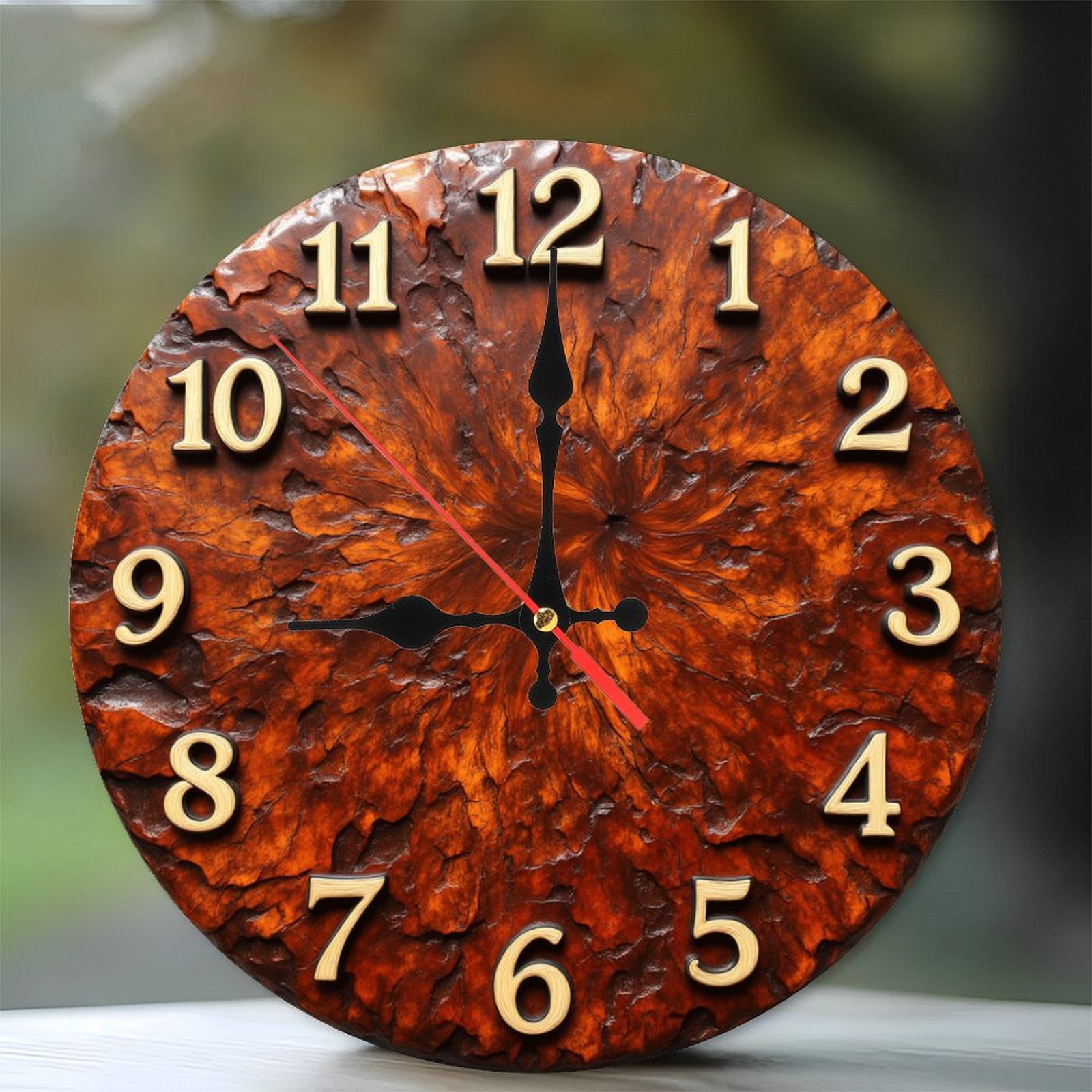 Rustic Wood Wall Clock Unique Home Decor Orange Brown Finish 10-Inch ...