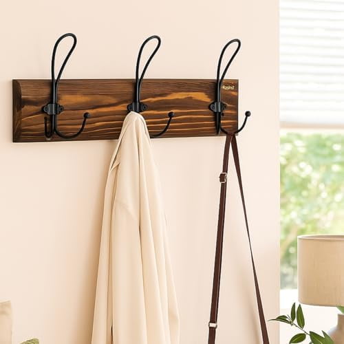 Rustic Wood Wall Coat Rack with Hooks - Wall Mounted or Adhesive Towels ...