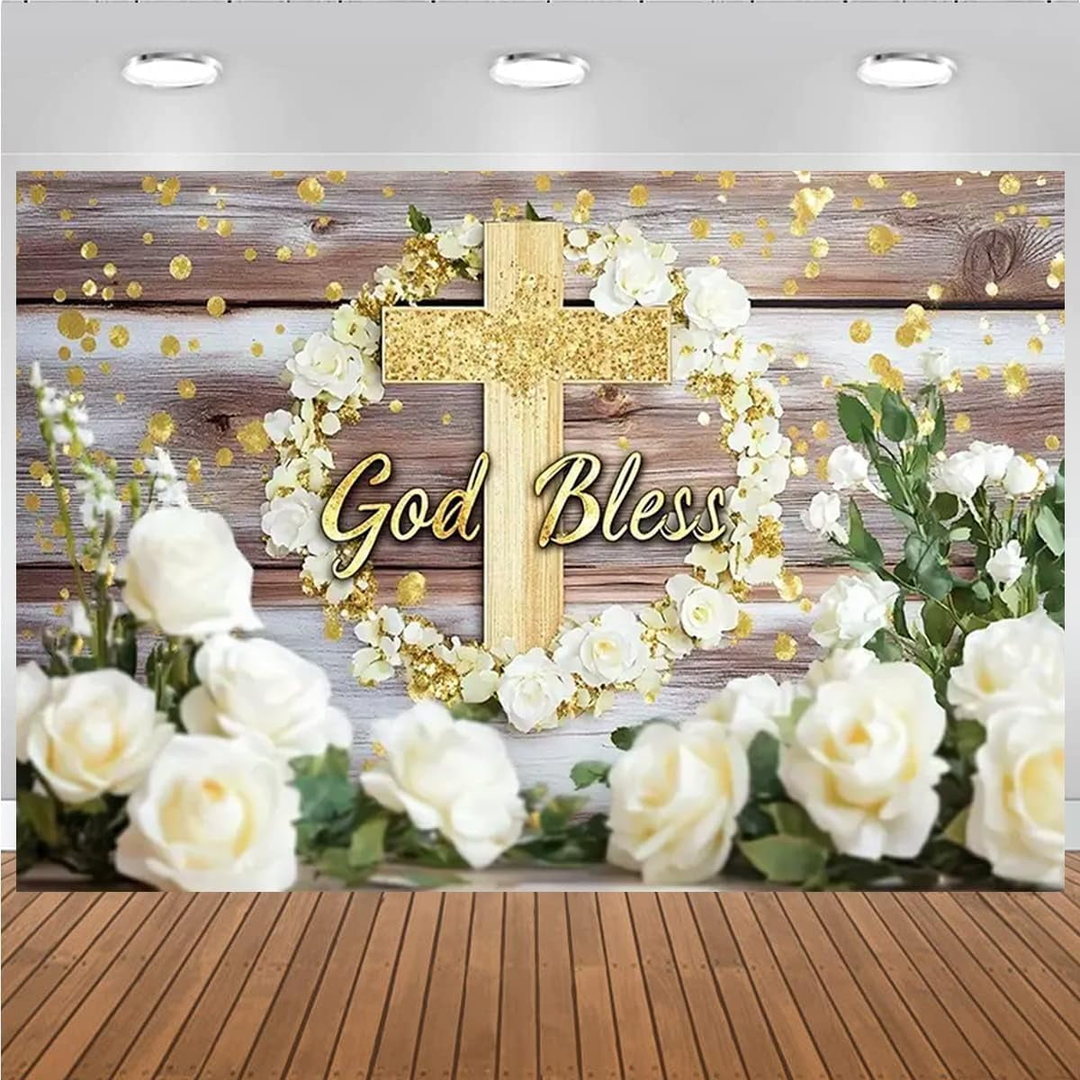 Rustic Wood White Floral Newborn Baby Shower Photography Background ...