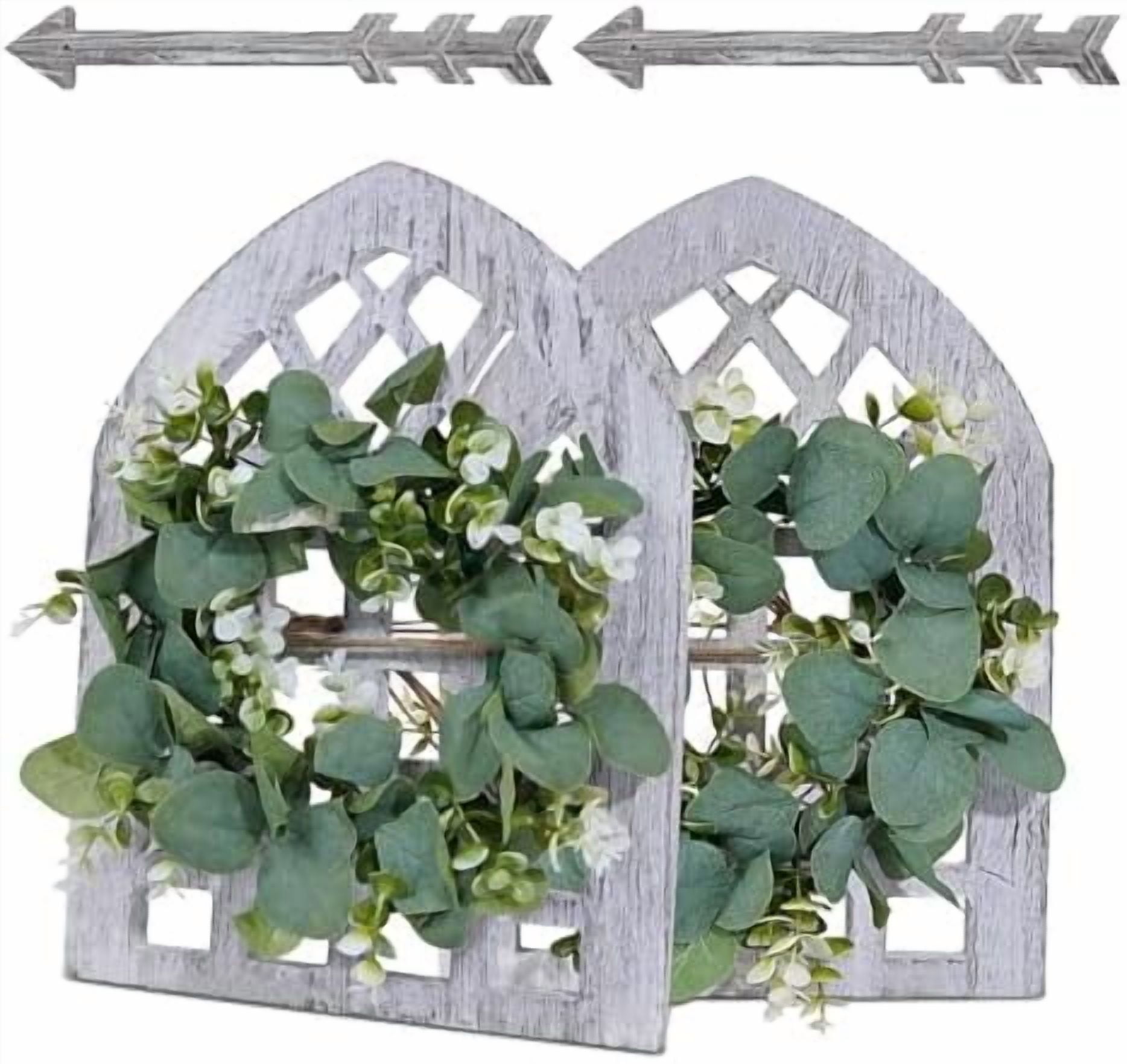 Rustic Wood Window Frame with Green Wreath and Arrows Wall Decor ...