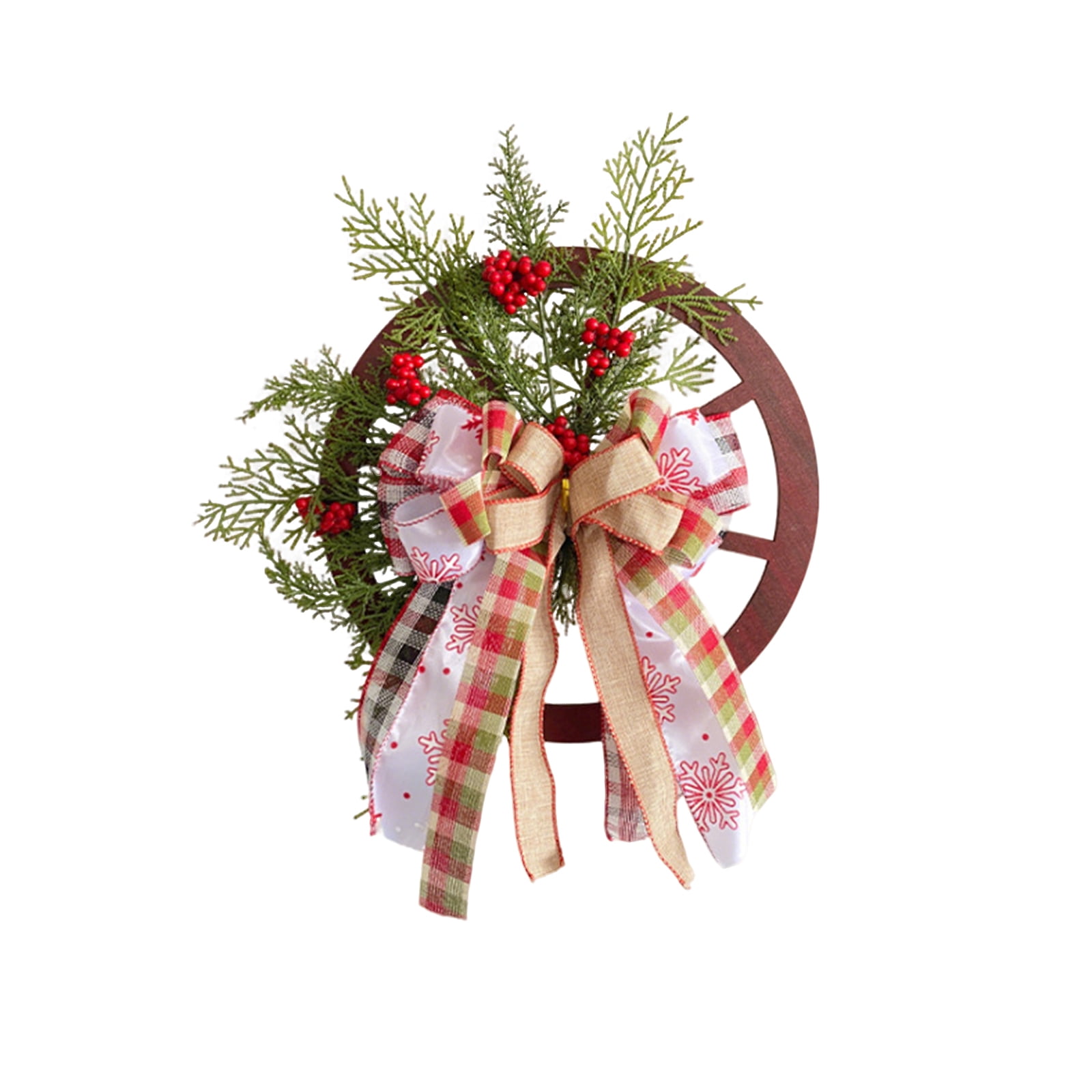 Rustic Wood Winter Wreath, Farmhouse Wagon Wheel Christmas Wreath for ...