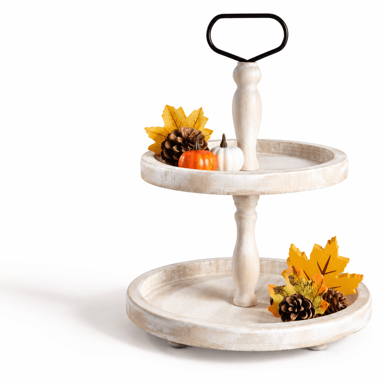 Rustic Wooden 2-tier Tray Stand For Farmhouse Kitchen & Home Decor ...