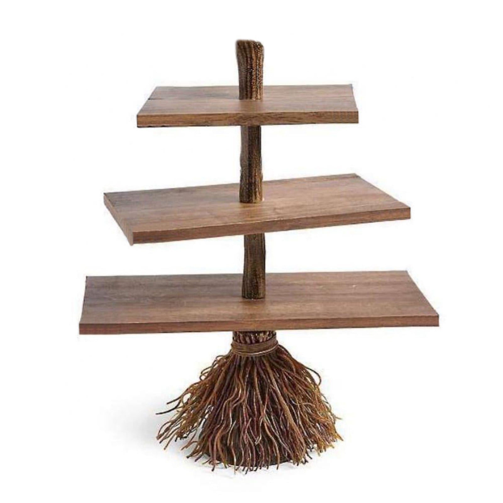 Rustic Wooden 3-Tier Shelf with Unique Broomstick Design, Multi-Purpose ...