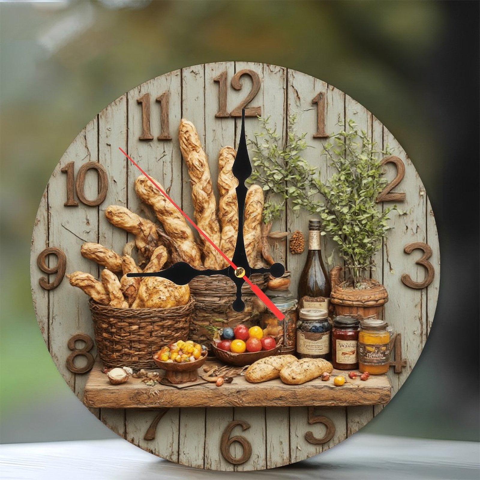 Rustic Wooden Bakery Clock Wall Decor French Bread Baguette Farmhouse ...