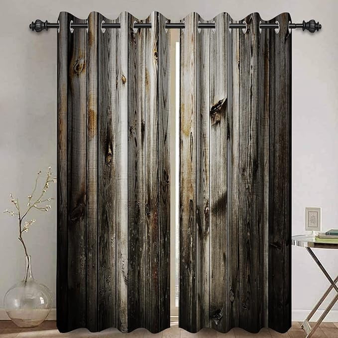 Rustic Wooden Barn Curtains Dark Grey Country Farmhouse Old Wood Planks ...
