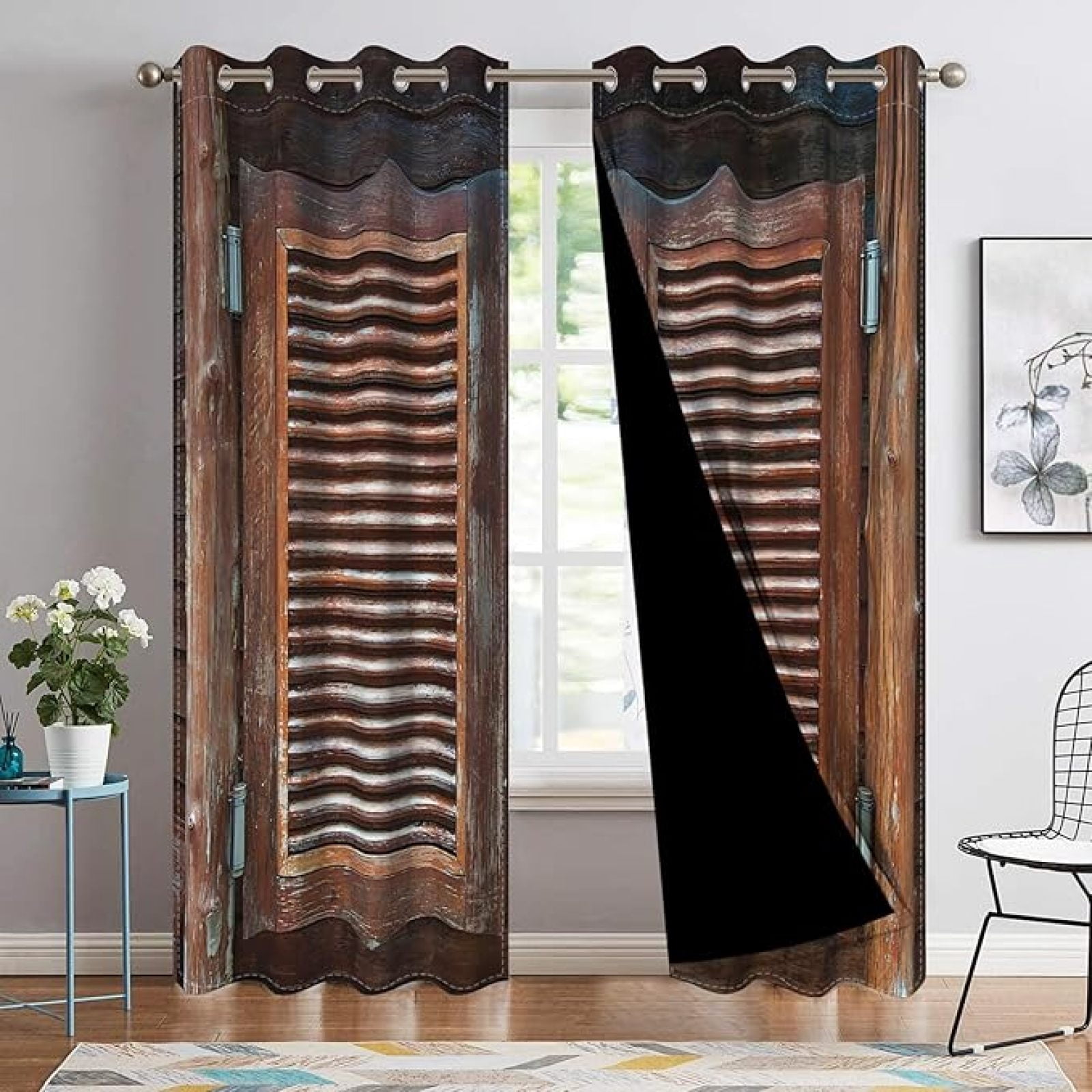 Rustic Wooden Barn Door Blackout Window Curtains Wood Planks Farm ...