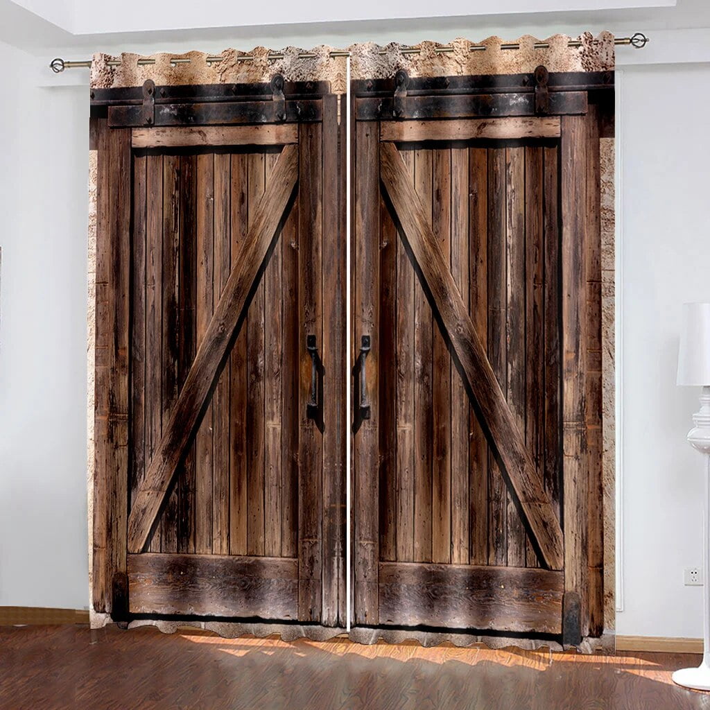 Rustic Wooden Barn Door Curtains for Living Room Decoration Farmhouse ...