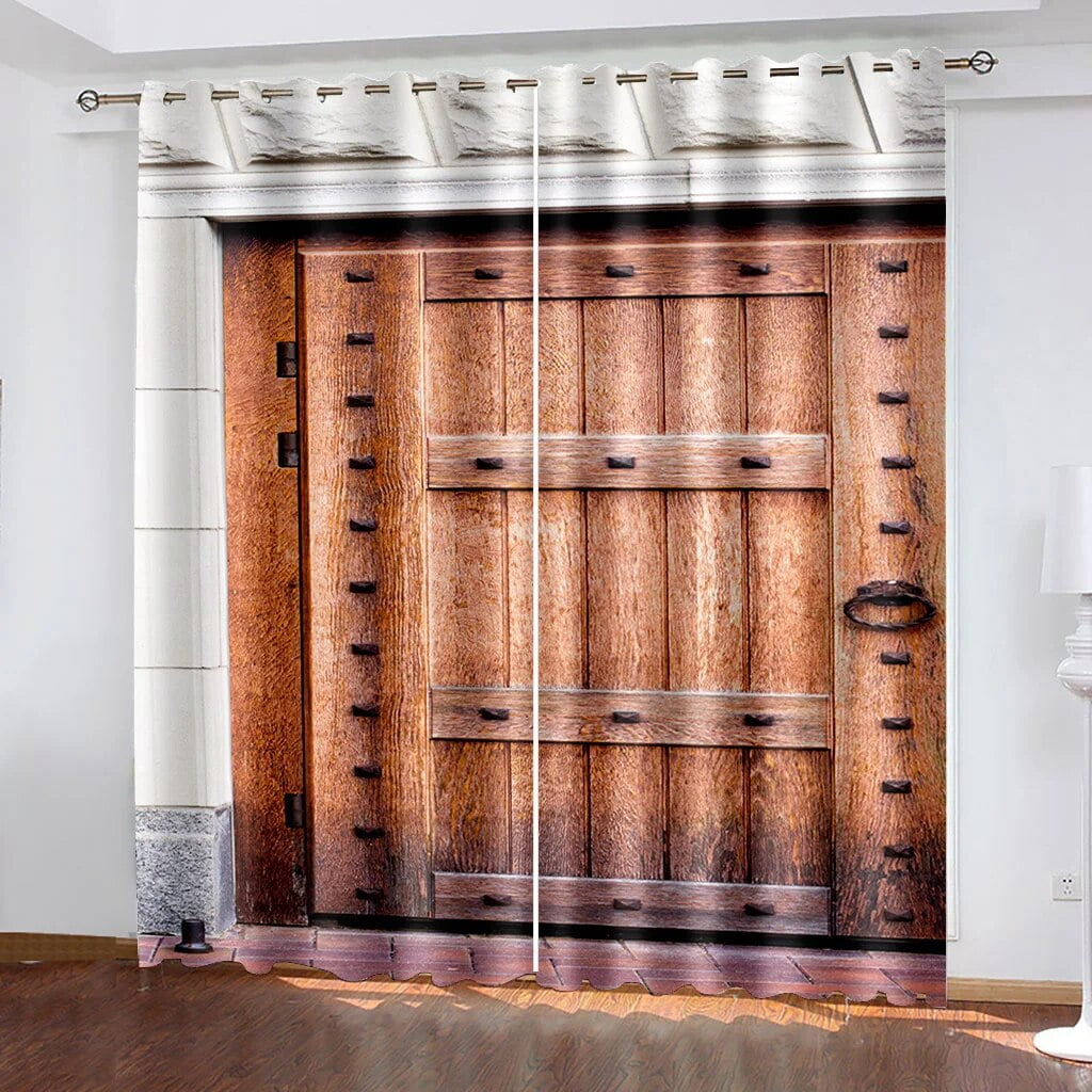 Rustic Wooden Barn Door Curtains for Living Room Decoration Farmhouse ...
