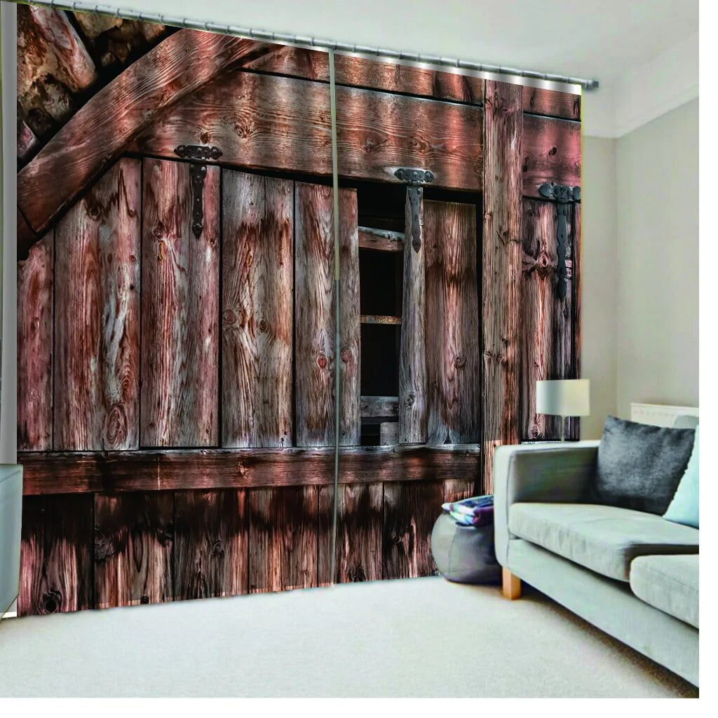 Rustic Wooden Barn Door Curtains for Living Room Decoration Farmhouse ...
