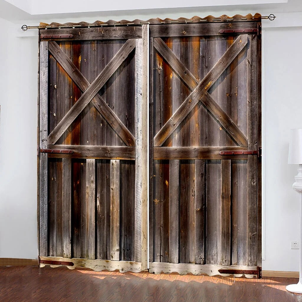 Rustic Wooden Barn Door Curtains for Living Room Decoration Farmhouse ...