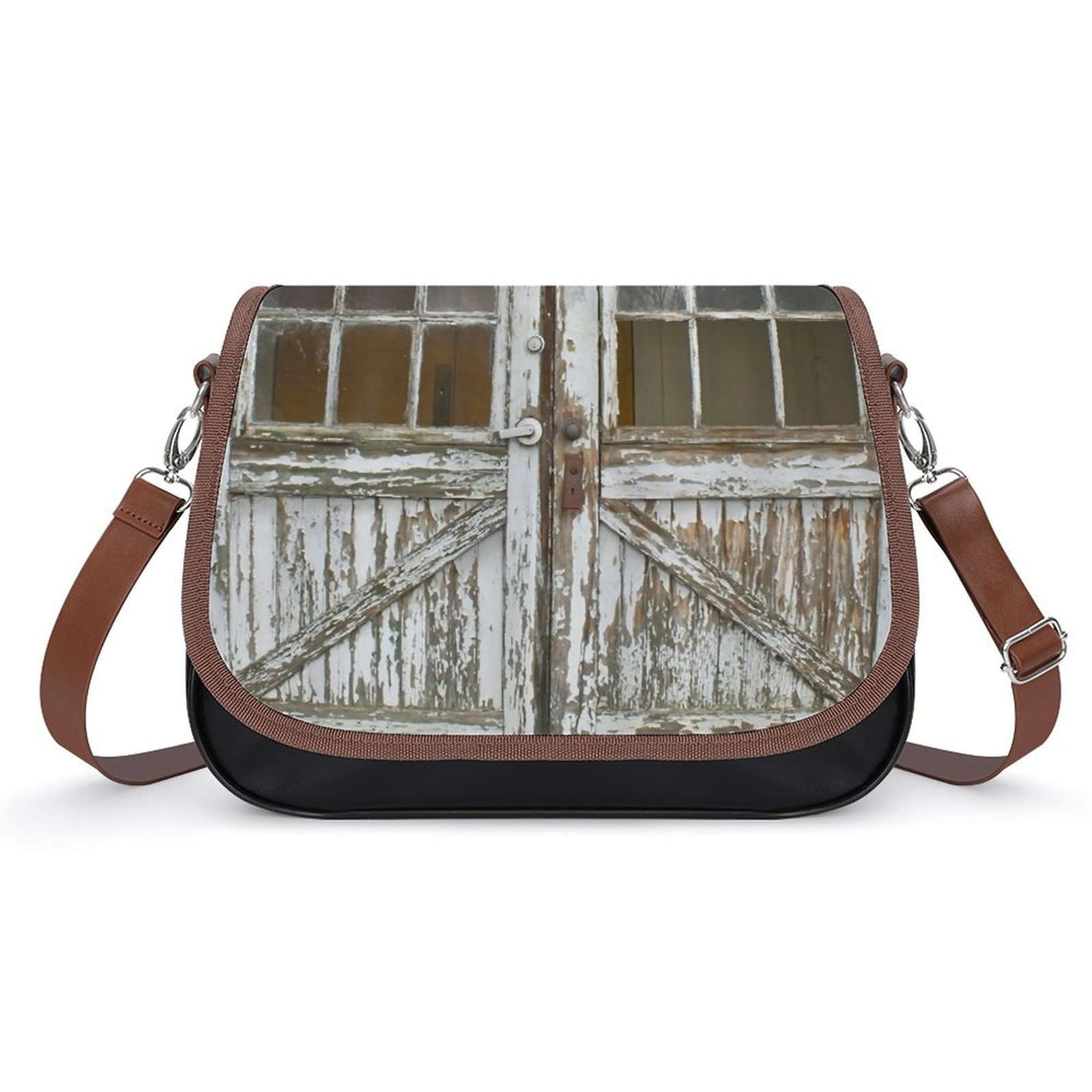 Rustic Wooden Barn Door Decor Pu Leather Shoulder Bag Essential For ...