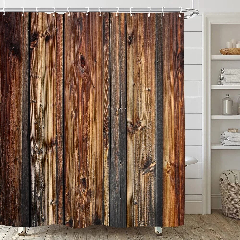Rustic Wooden Barn Door Decor Shower Curtain for Bathroom Western ...