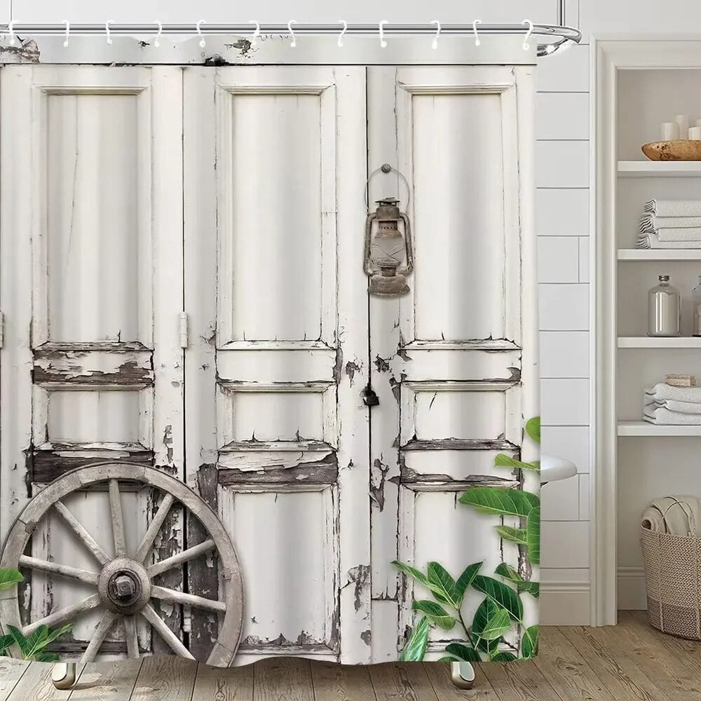 Rustic Wooden Barn Door Shower Curtain for Bathroom Western Country ...