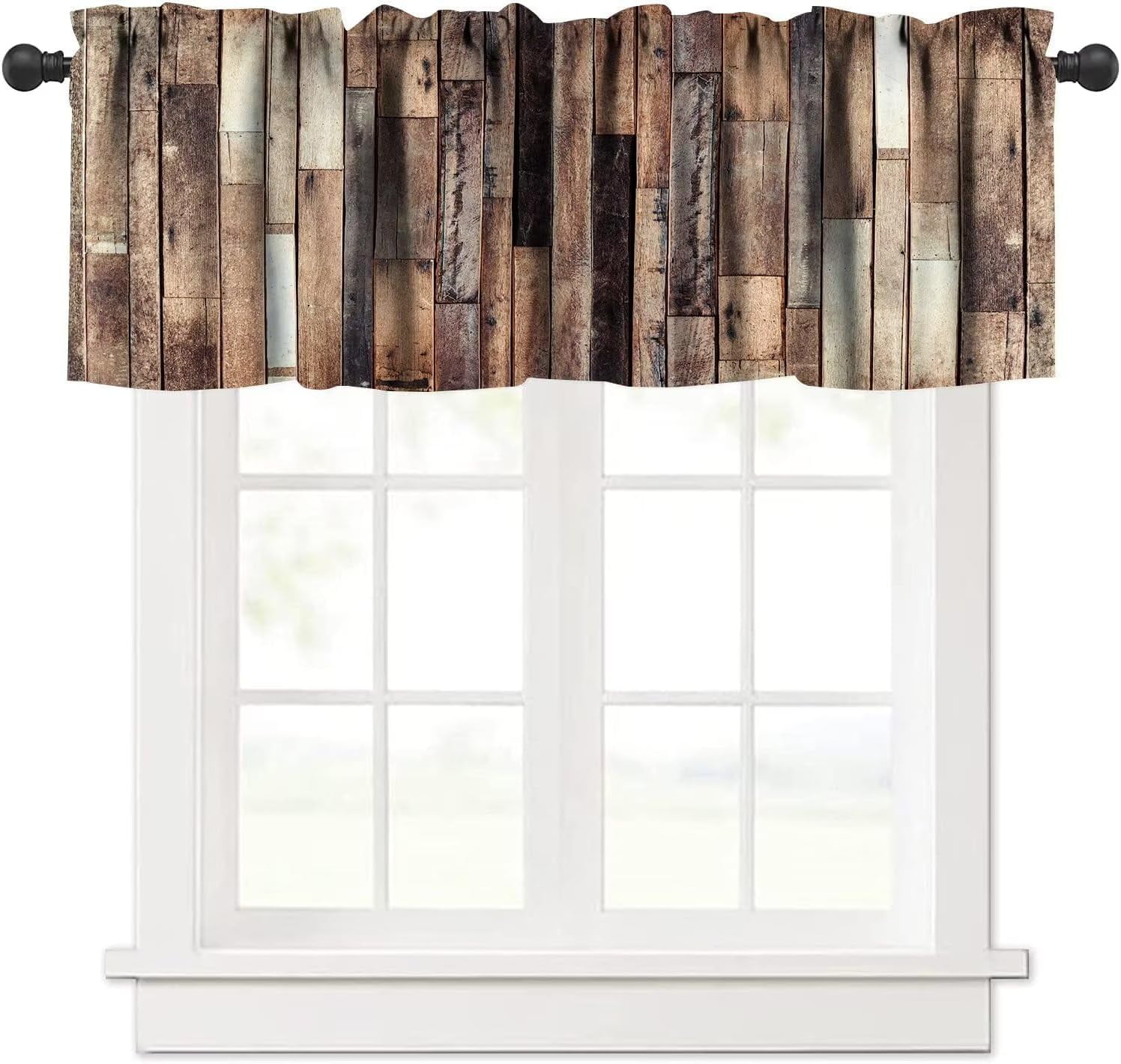 Rustic Wooden Barn Door Valances Curtains Wood Plank Brown Barnwood ...