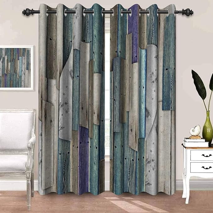 Rustic Wooden Barn House Door Curtains Vintage Farmhouse Rural Blue ...