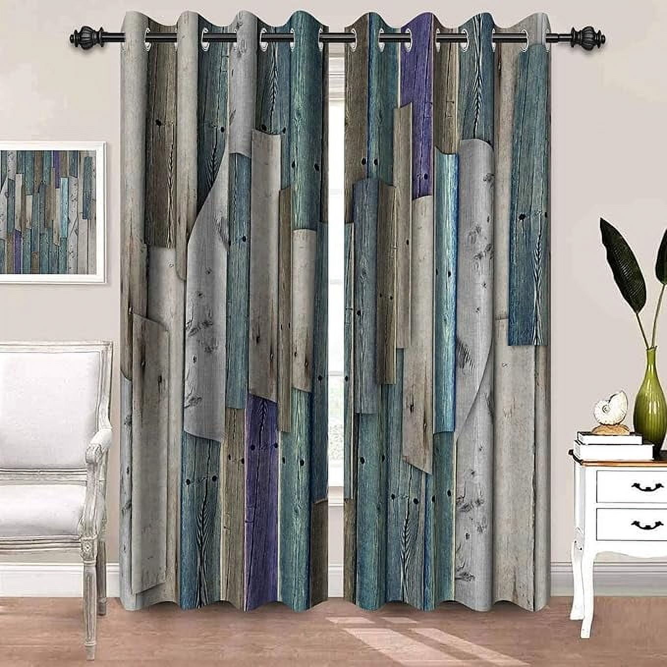 Rustic Wooden Barn House Door Curtains Vintage Farmhouse Rural Blue ...
