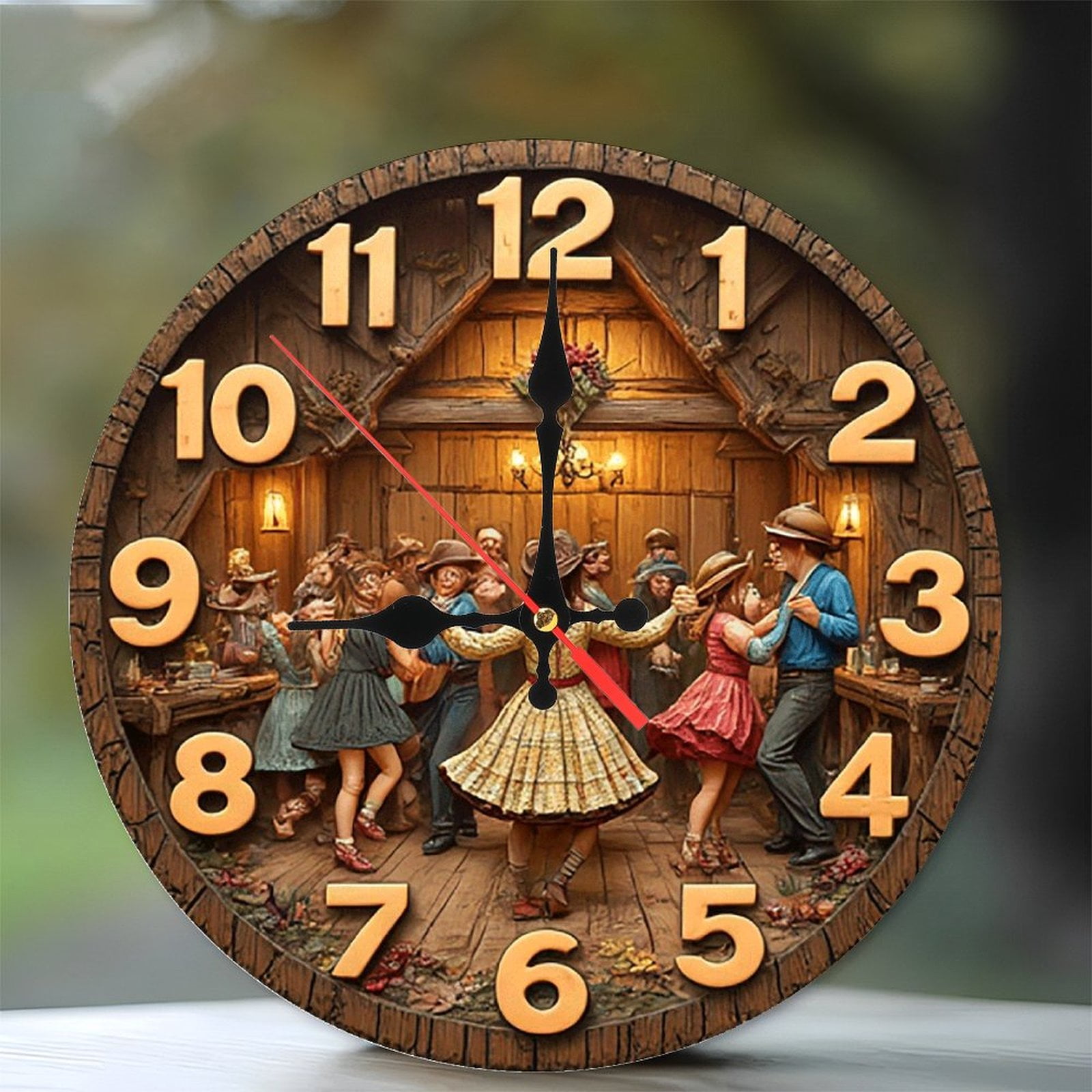 Rustic Wooden Barn Square Dance Wall Clock 10-Inch Silent Wooden Wall ...