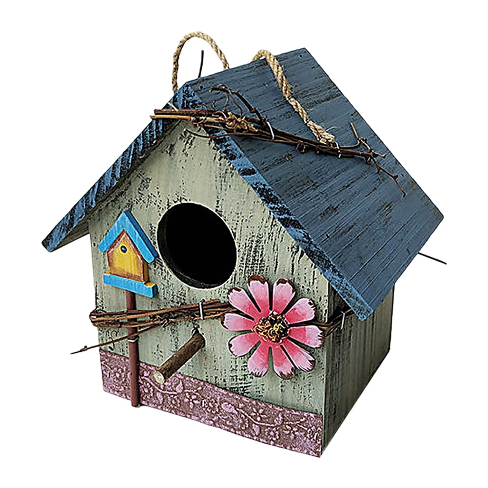 Rustic Wooden Bird House with Decorative Flowers Handcrafted Garden ...