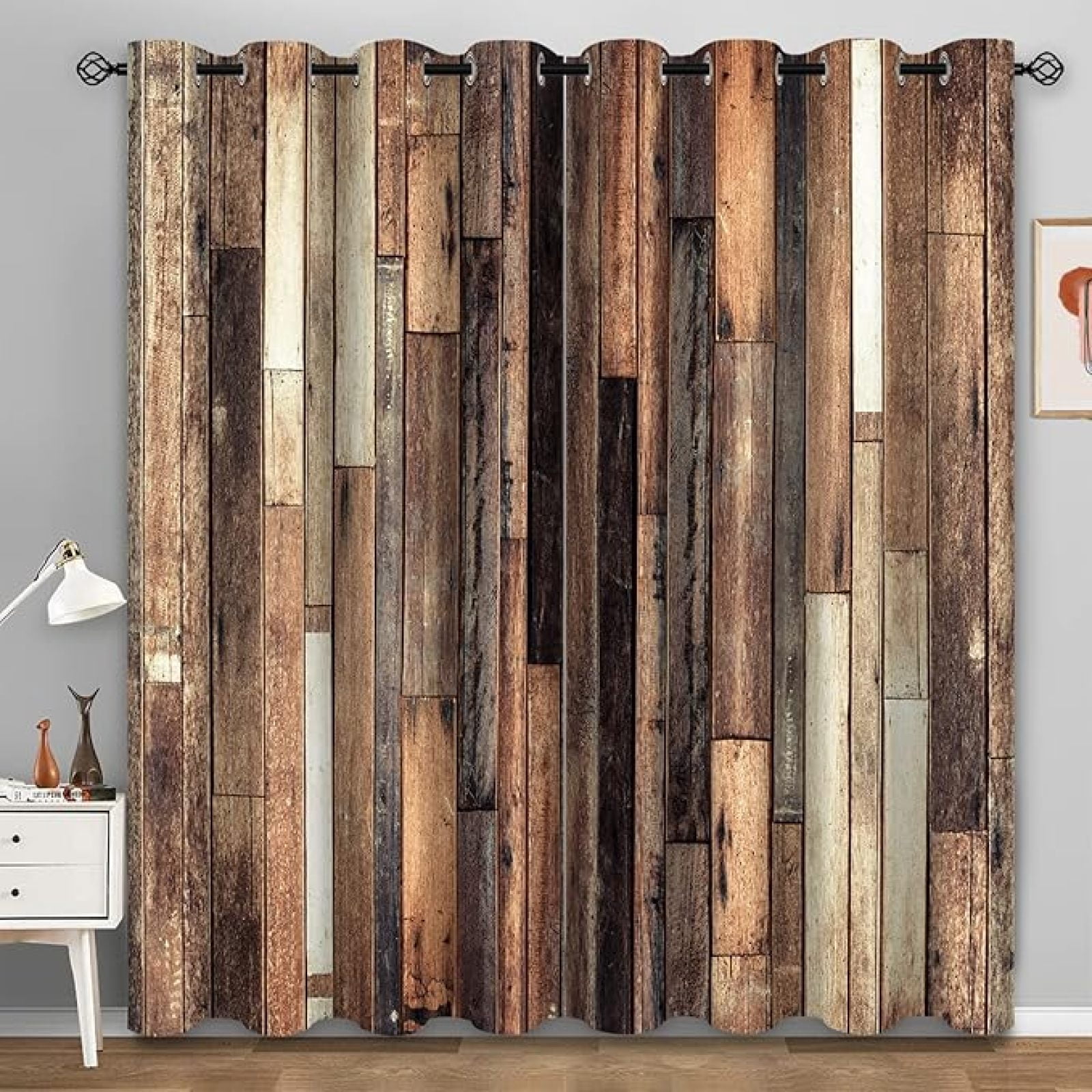 Rustic Wooden Blackout Curtains Farmhouse Vintage Brown Plank Pattern ...
