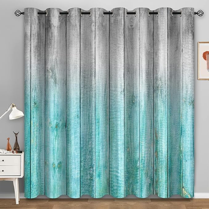 Rustic Wooden Blackout Curtains Farmhouse Vintage Gray And Blue Color ...