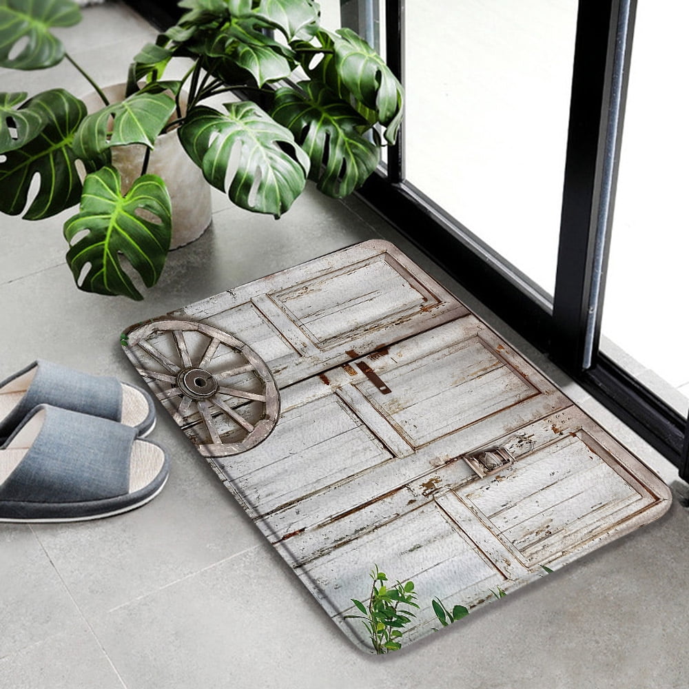 Rustic Wooden Board Bath Mat Set Vintage Farm Door Wood Wheel Green ...