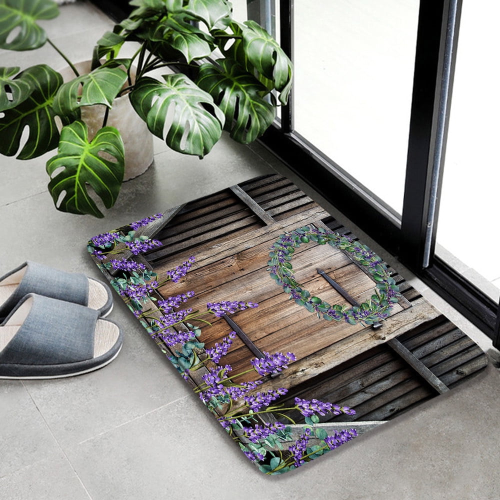Rustic Wooden Board Bath Mat Set Vintage Farm Door Wood Wheel Green ...