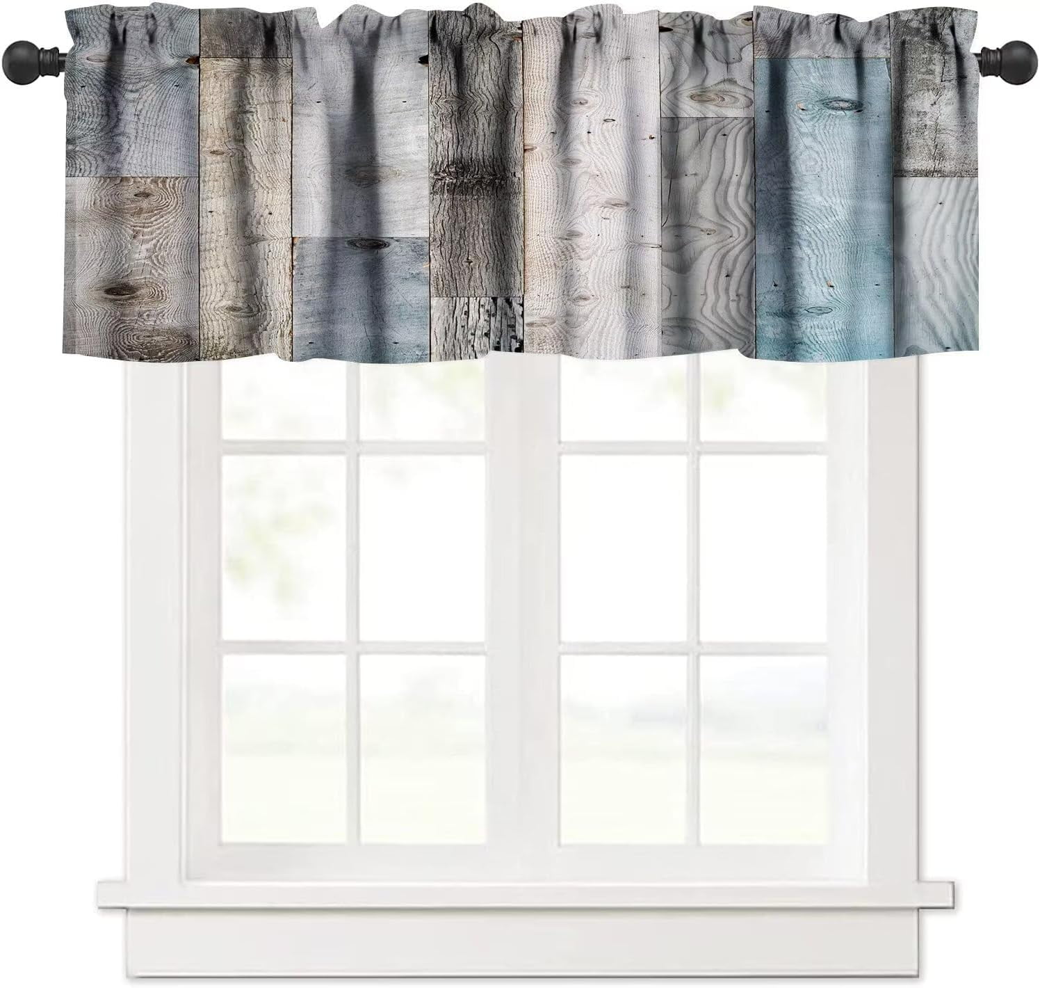 Rustic Wooden Board Valance Curtain Barn Door Blue Teal Vintage Wood ...