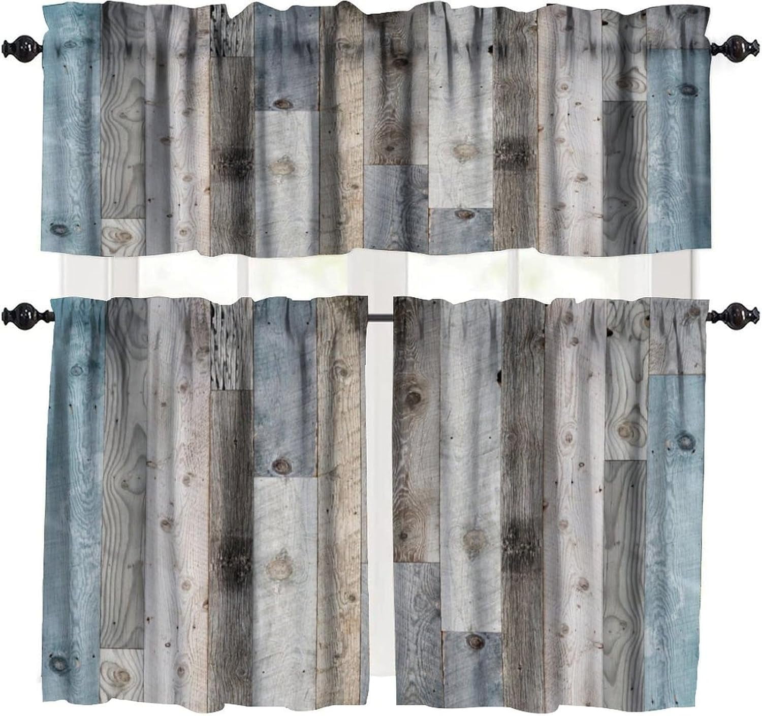 Rustic Wooden Board Valance Curtain Barn Door Blue Teal Vintage Wood ...