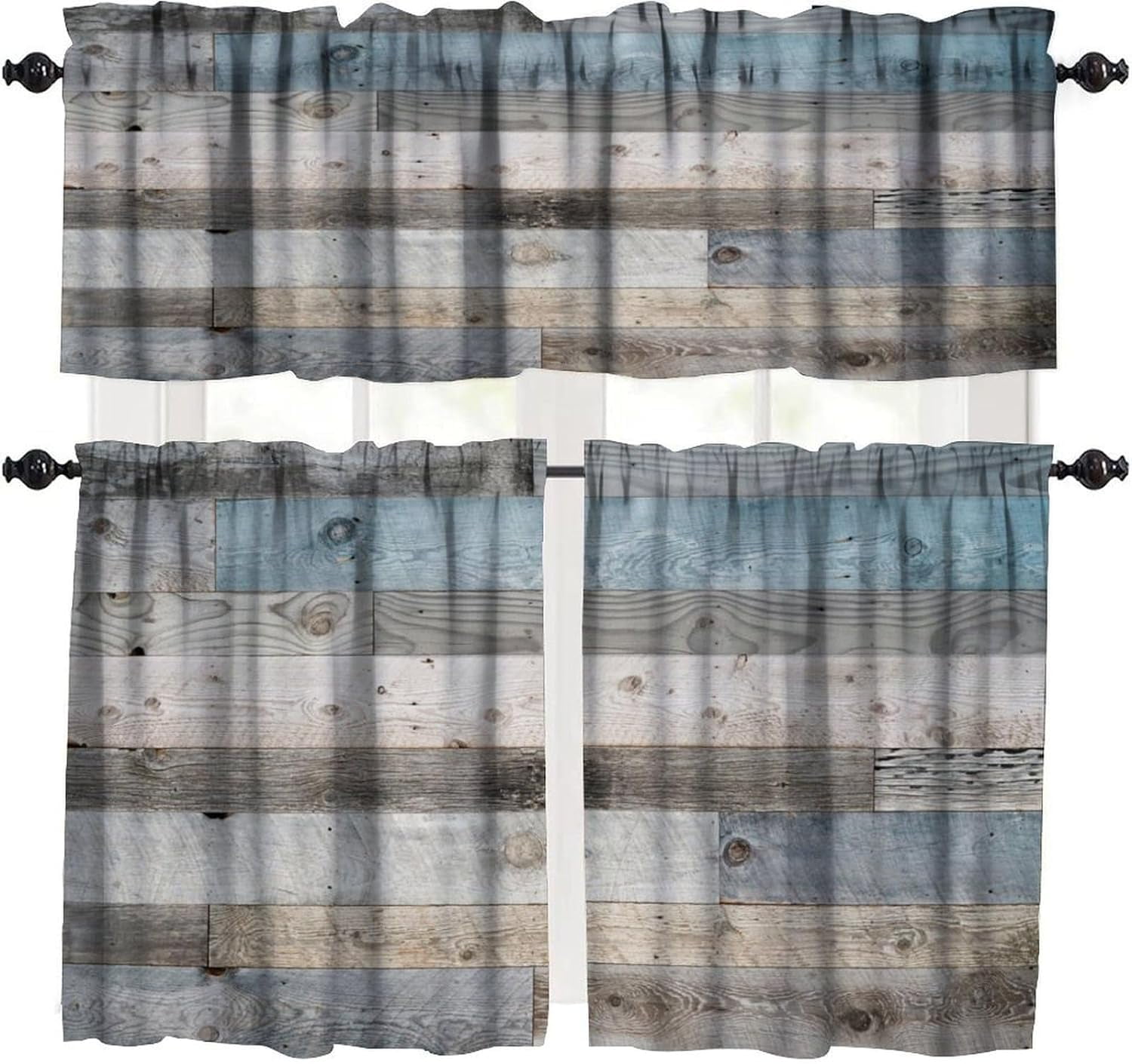 Rustic Wooden Board Valance Curtain Farmhouse Barn Door Blue Teal Floor ...