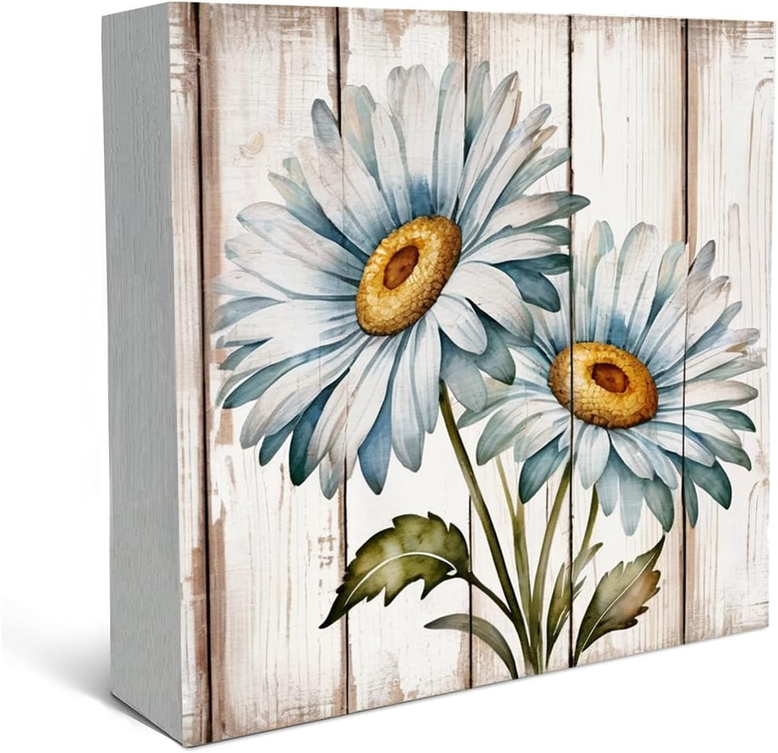 Rustic Wooden Box Sign Funny Daisy florid For Home Office Shelf Table ...