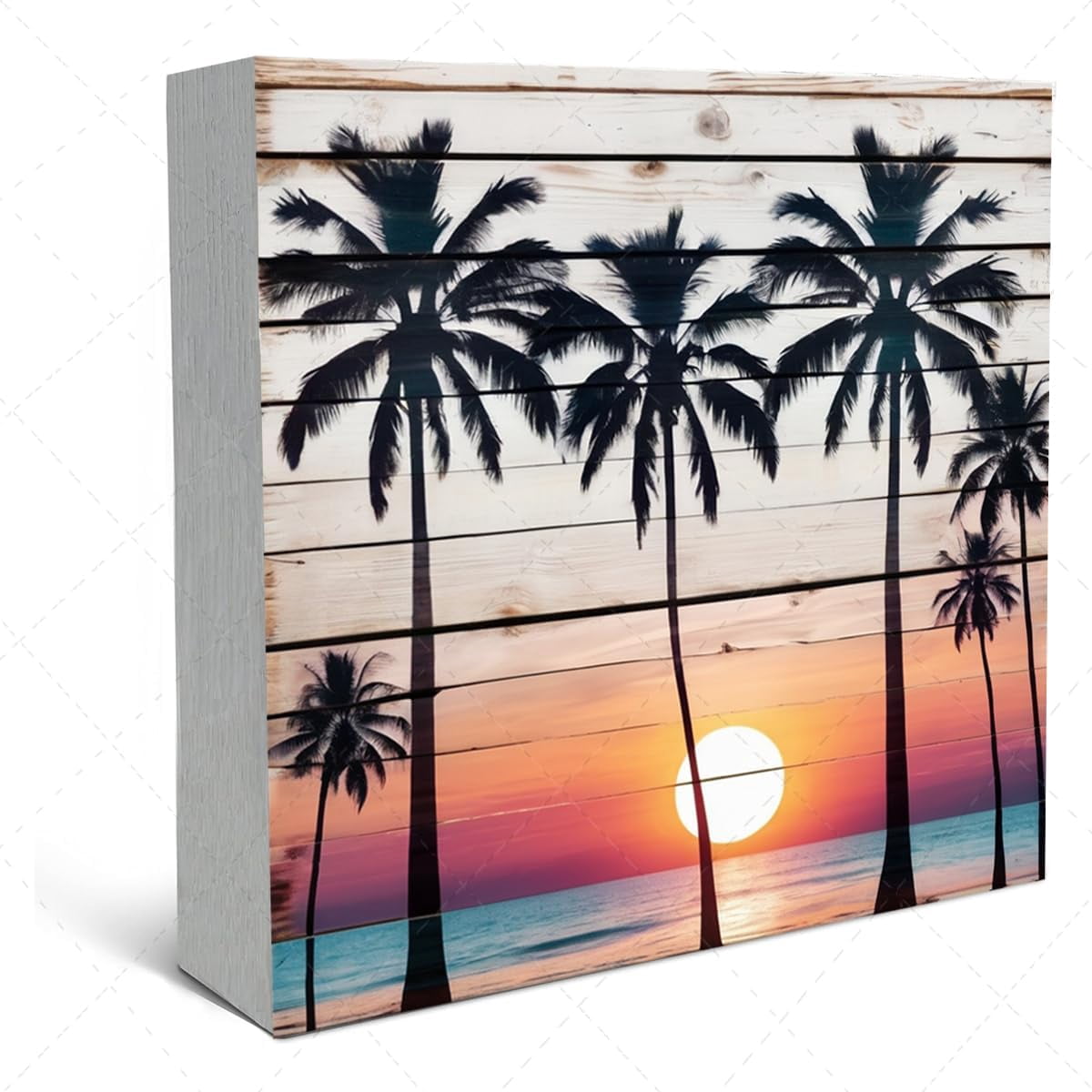 Rustic Wooden Box Sign Palm sunset Landscape For Home Office Shelf ...