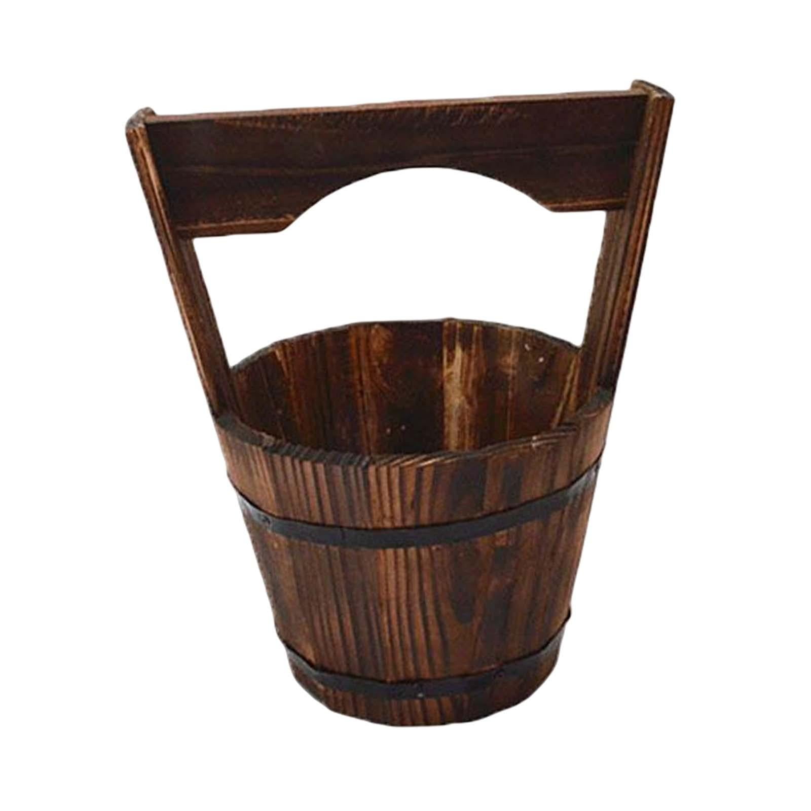 Rustic Wooden Bucket Barrel Planters Container Box,Round Flower Pot ...