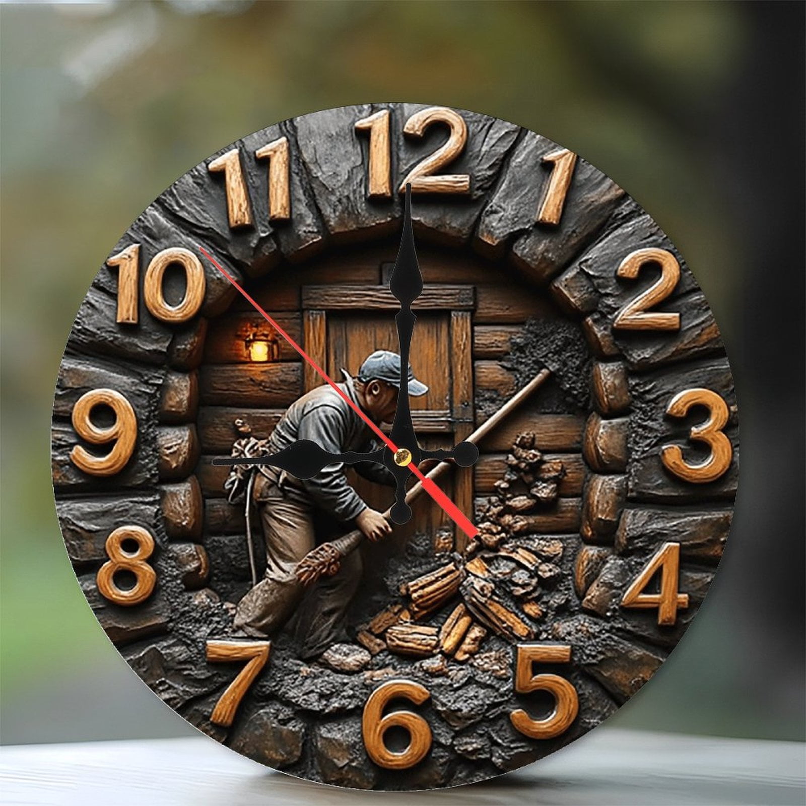 Rustic Wooden Cabin Man Wall Clock 10-Inch Silent Wooden Wall Clock ...