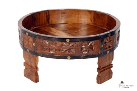 Rustic Wooden Chakki Table with Brass Detailing - Walmart.com