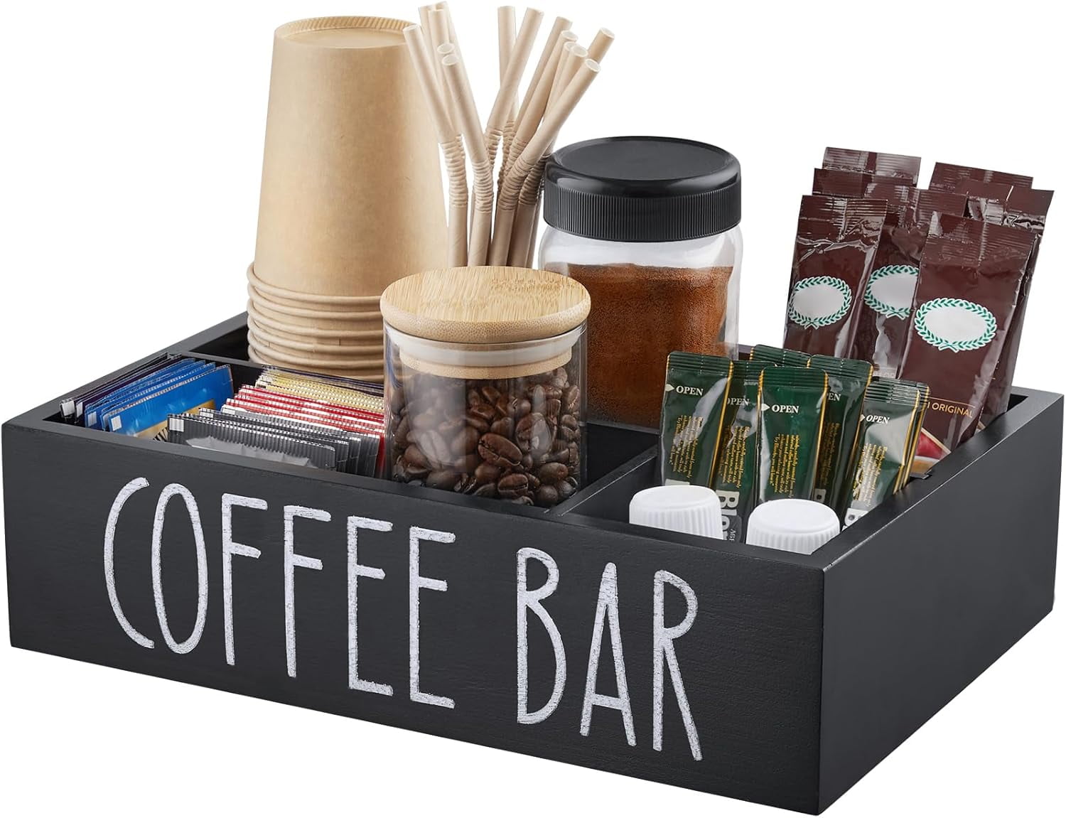 Rustic Wooden Coffee Station Organizer with Detachable Divider ...