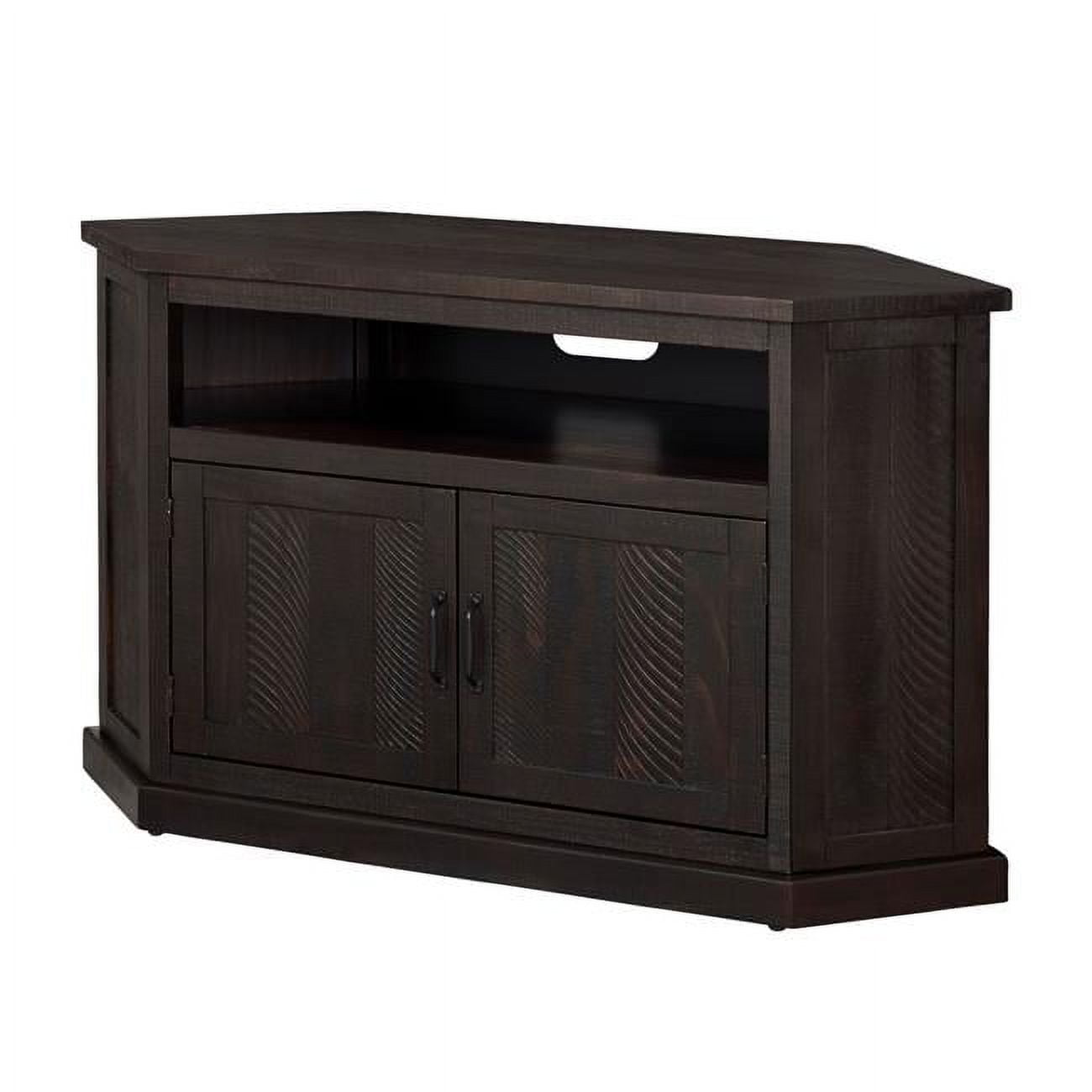 Rustic Wooden Corner TV Stand with 2 Door Cabinet, Espresso Brown ...