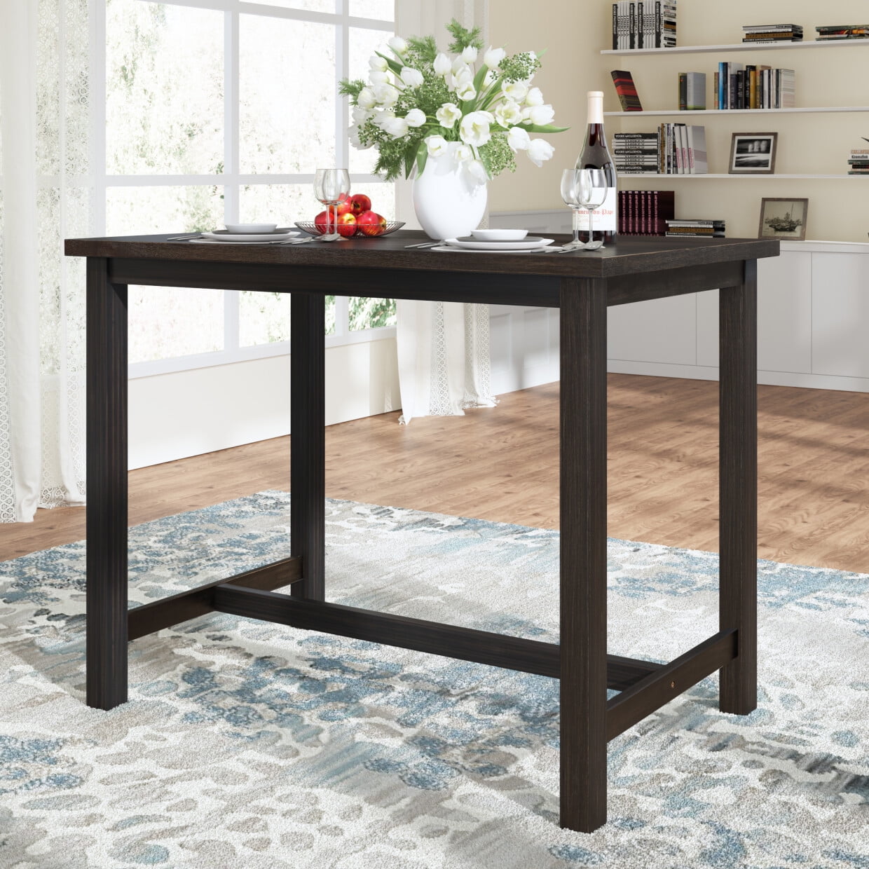 Rustic Wooden Counter Height Dining Table with 4 Legs, Modern Dinner ...