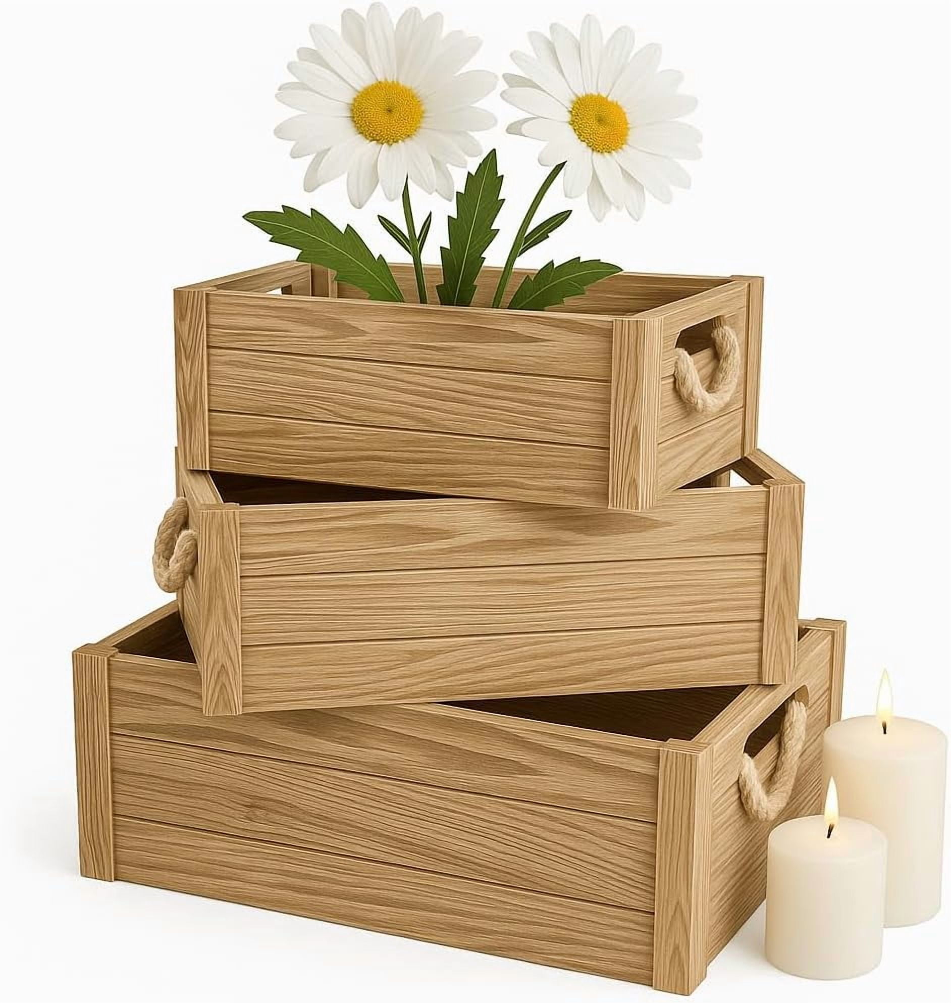 Rustic Wooden Crates – Set of 3 Nesting Wood Boxes – Decorative Storage ...