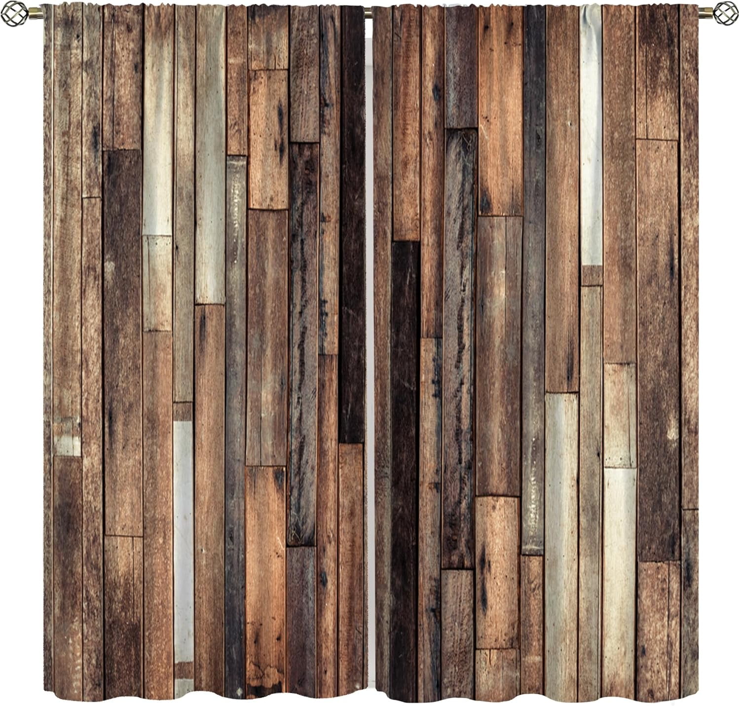 Rustic Wooden Curtains,Farmhouse Vintage Brown Plank Pattern Window ...