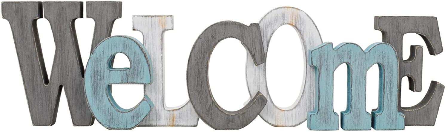 Rustic Wooden Cutout Word Decor Freestanding Welcome Tabletop Decor, 16 ...