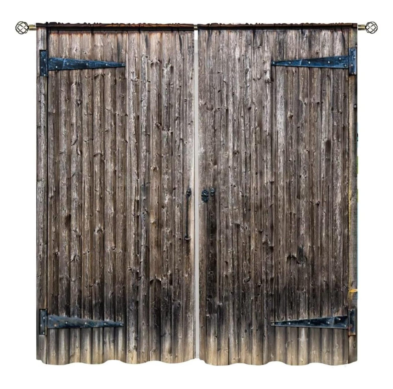Rustic Wooden Door Curtains,Vintage Brown Barn Door Countryside Village ...
